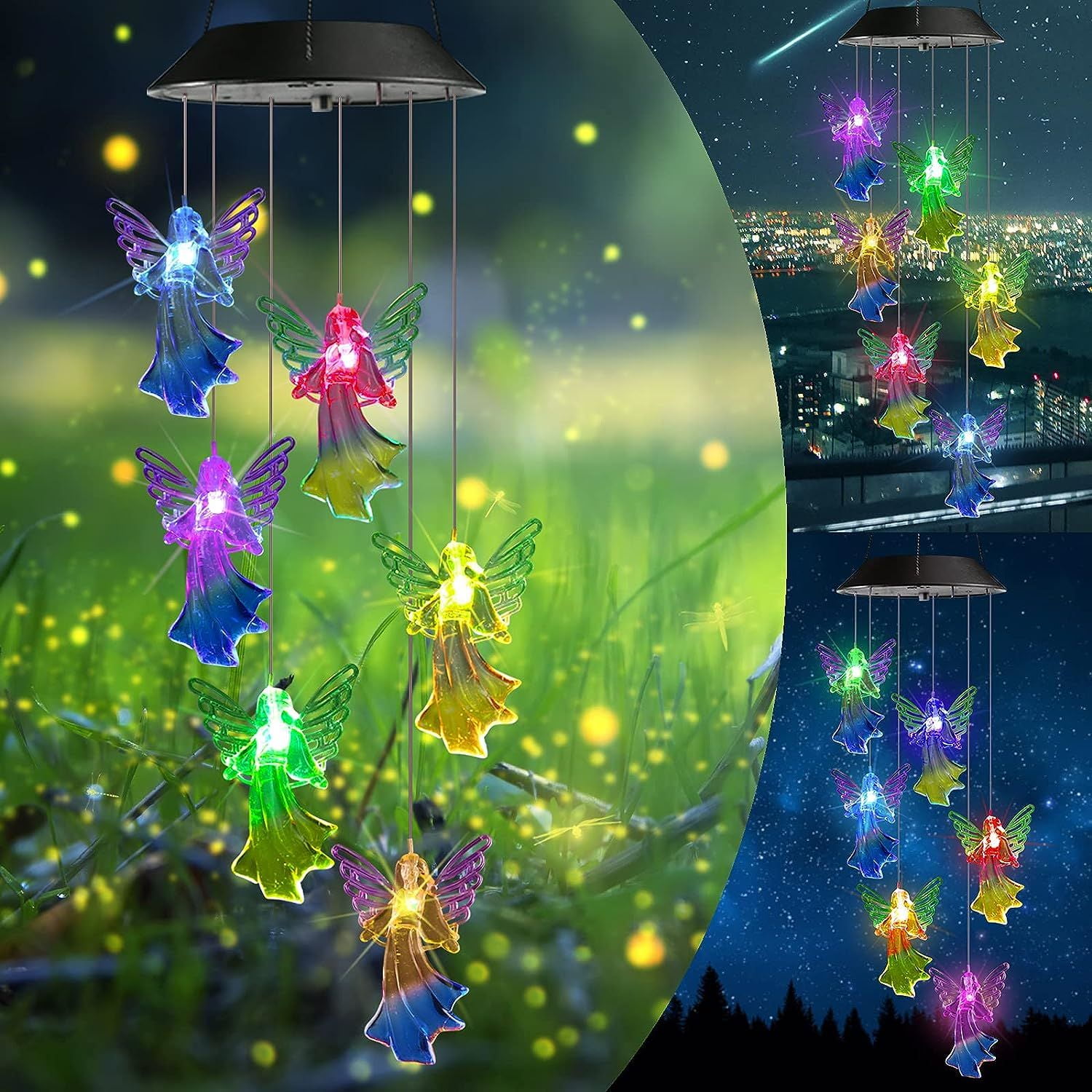 Cfowner Solar Color Changing Angel LED Decorative Mobile Waterproof ...