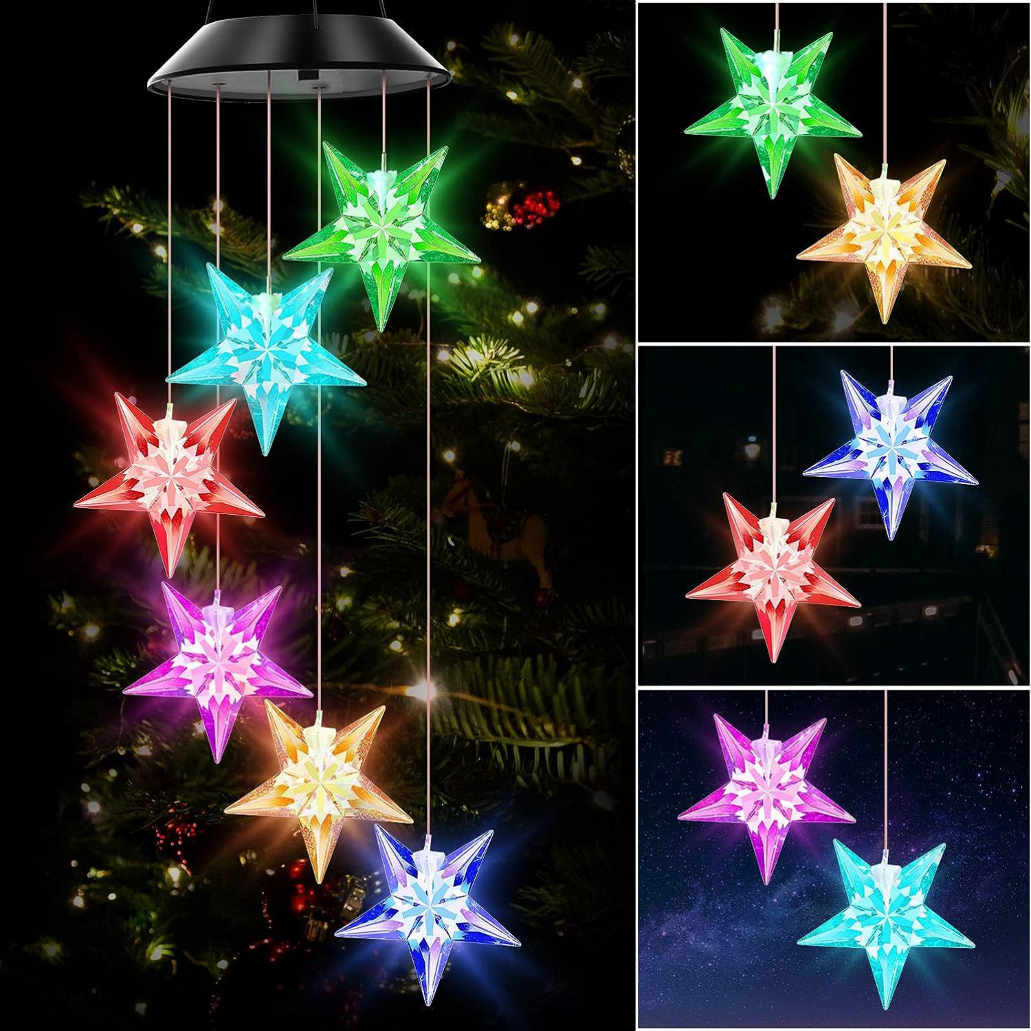 Cfowner Star Shape Solar Wind Chimes Colors Changing Lights, Great ...