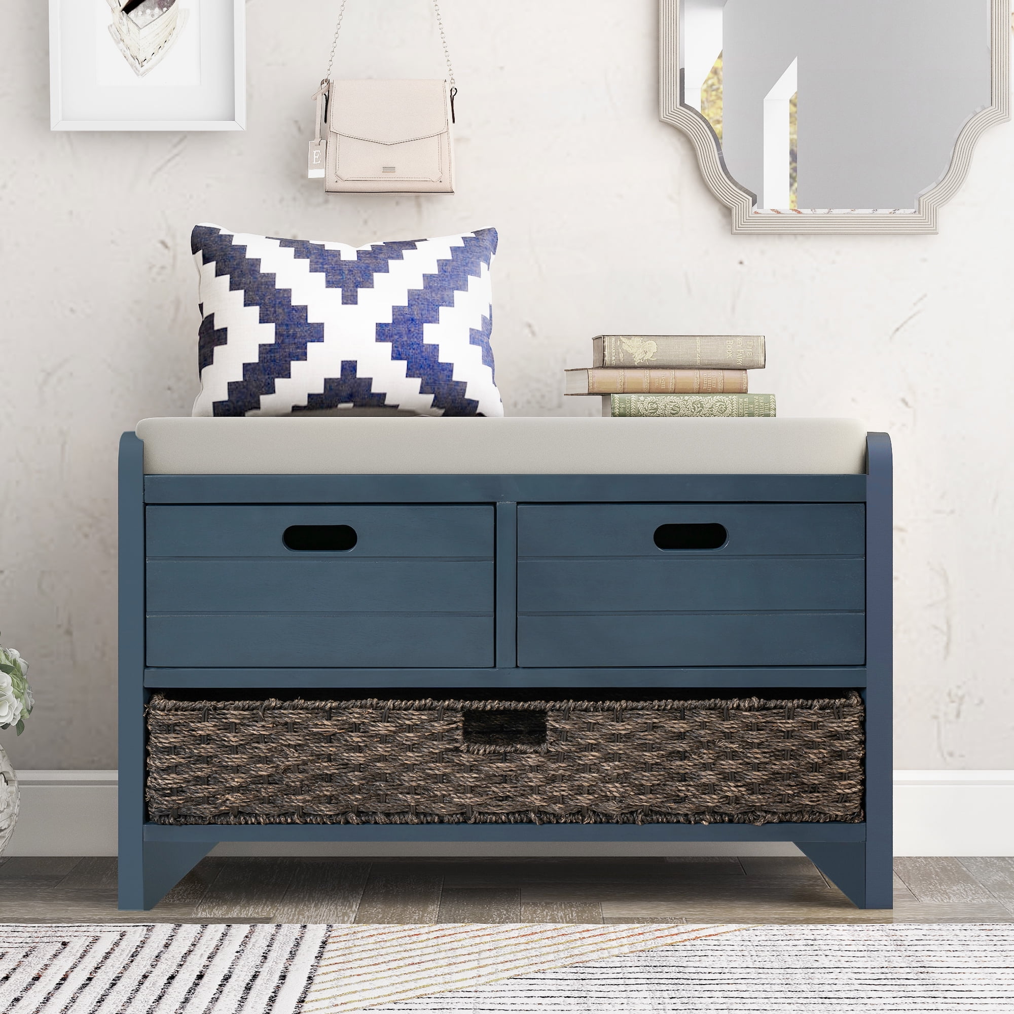 Cfowner Storage Bench with Removable Basket and Two Drawers, Shoe Bench ...