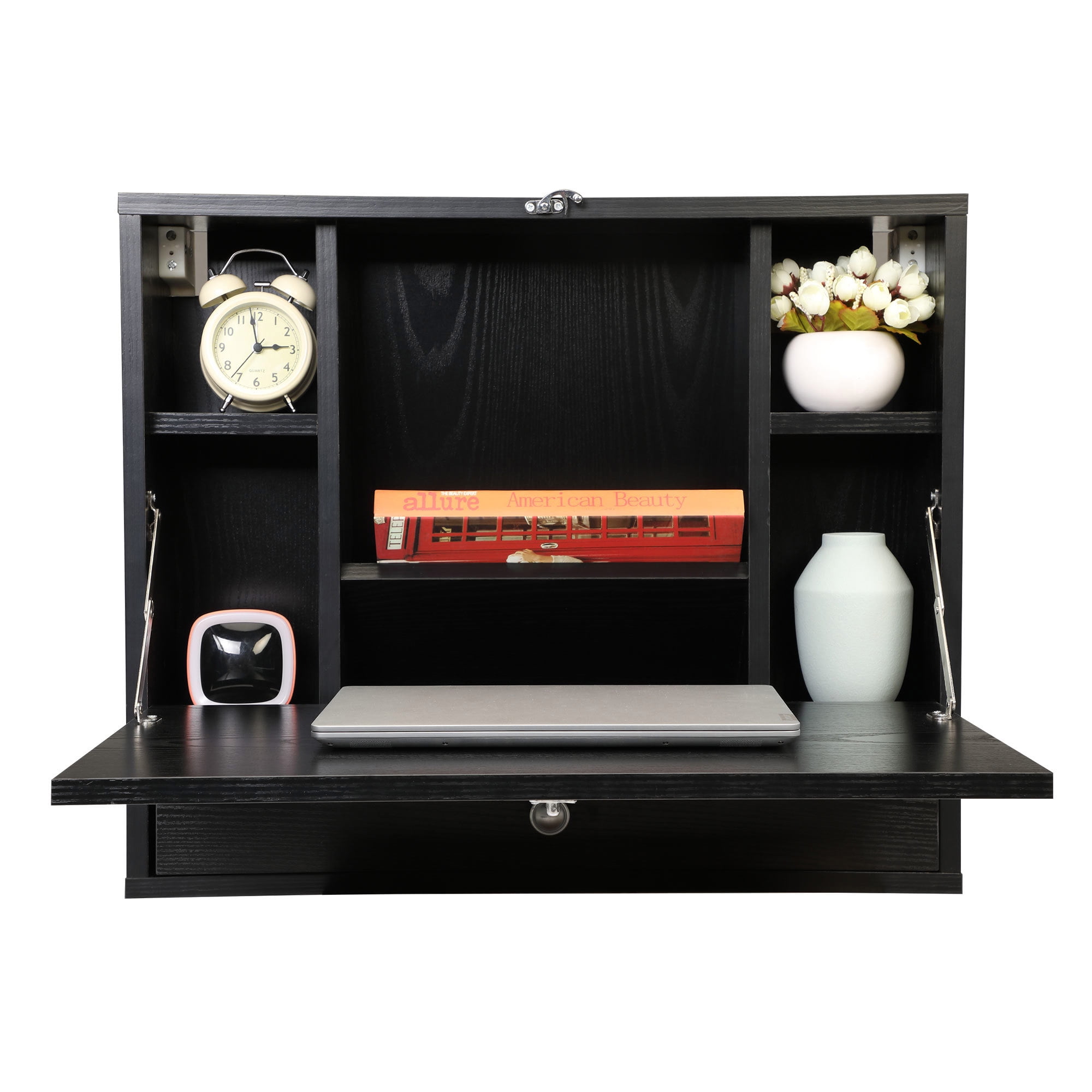 Cfowner Wall Mounted Laptop Desk, Wooden Drop-Leaf Floating Table w ...