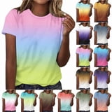 Cfrylhy Summer Tops for Women Crew Neck Short Sleeve Gradient Color T ...