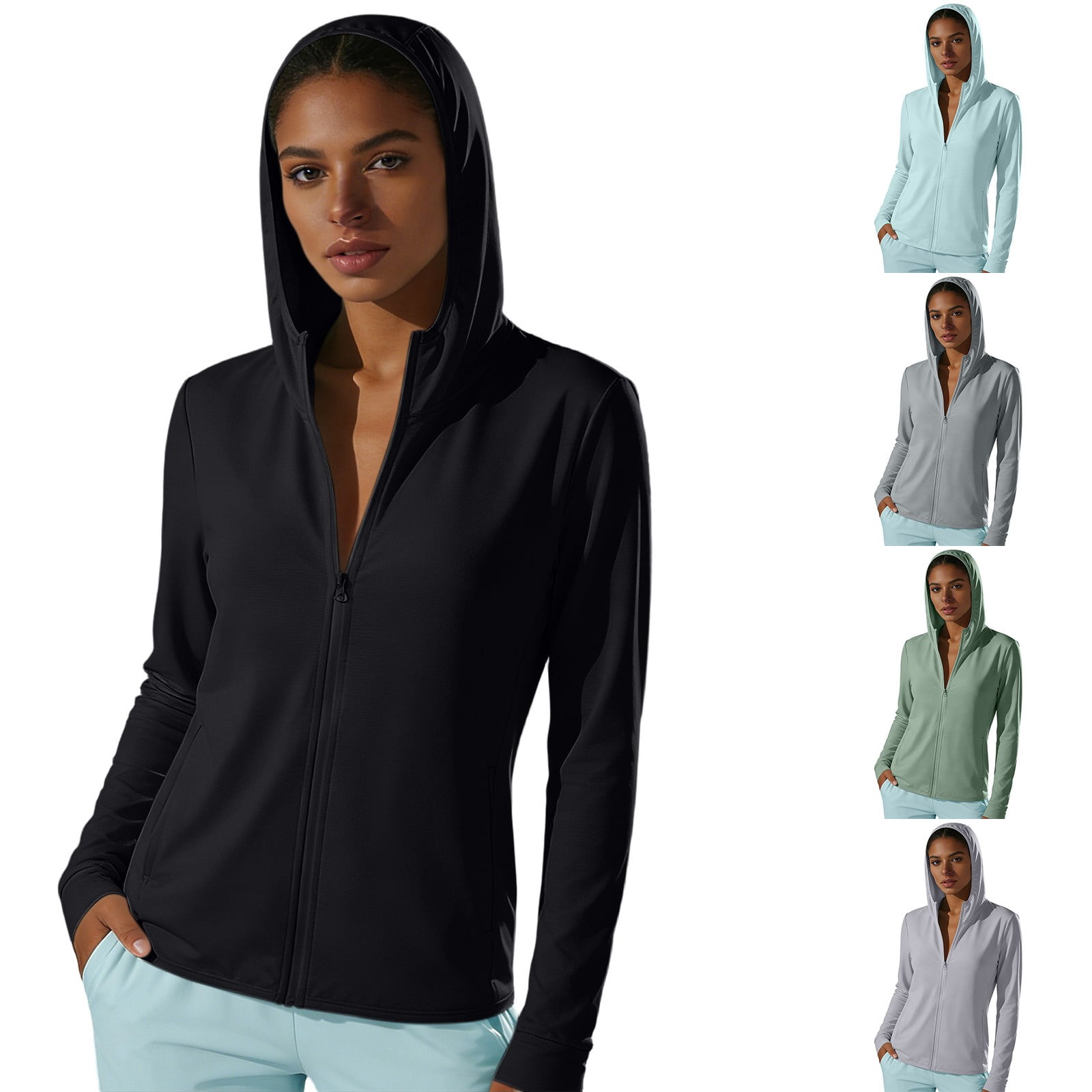 Cfrylhy Womens Hooded Sun Shirts Summer Long Sleeve Full Zip UPF 50 ...