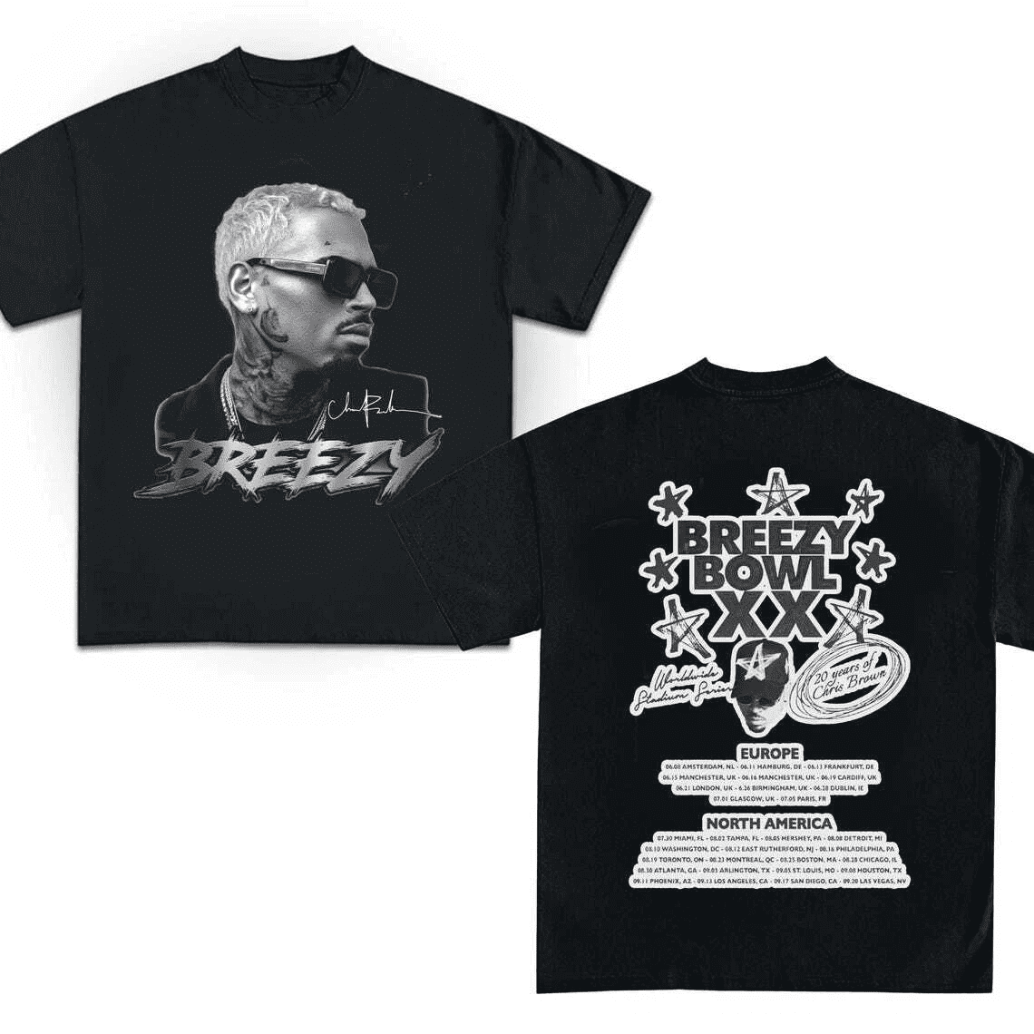 Ch.ris B.rown Breezy Bowl XX Tour 2025 T-Shirt, Ch.ris B.rown 2025 Concert Merch - Walmart.com