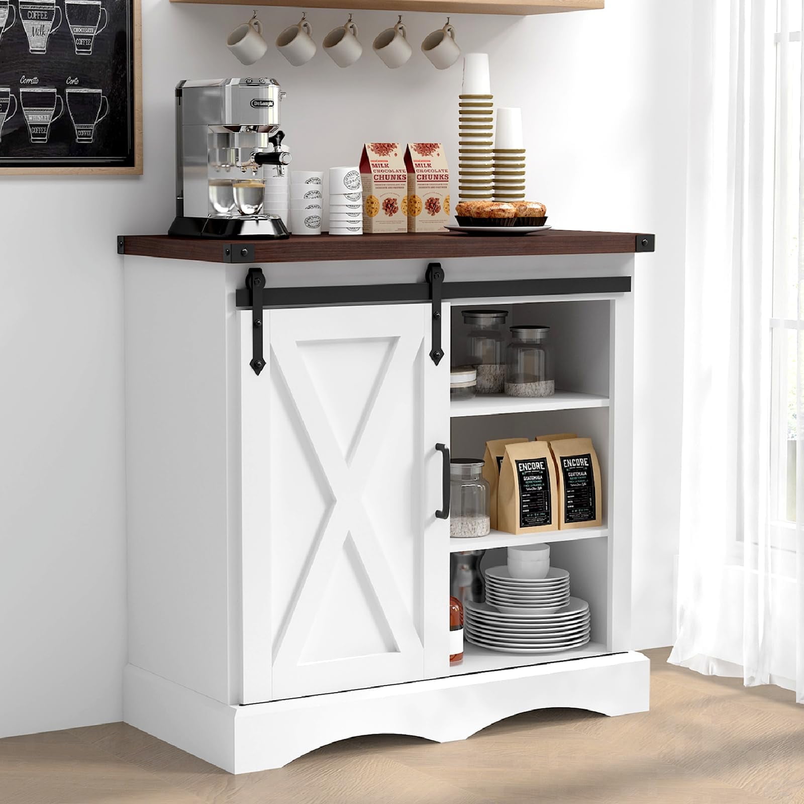 ChVans 32" Farmhouse Coffee Bar Cabinet with Storage, Aquarium Stand ...
