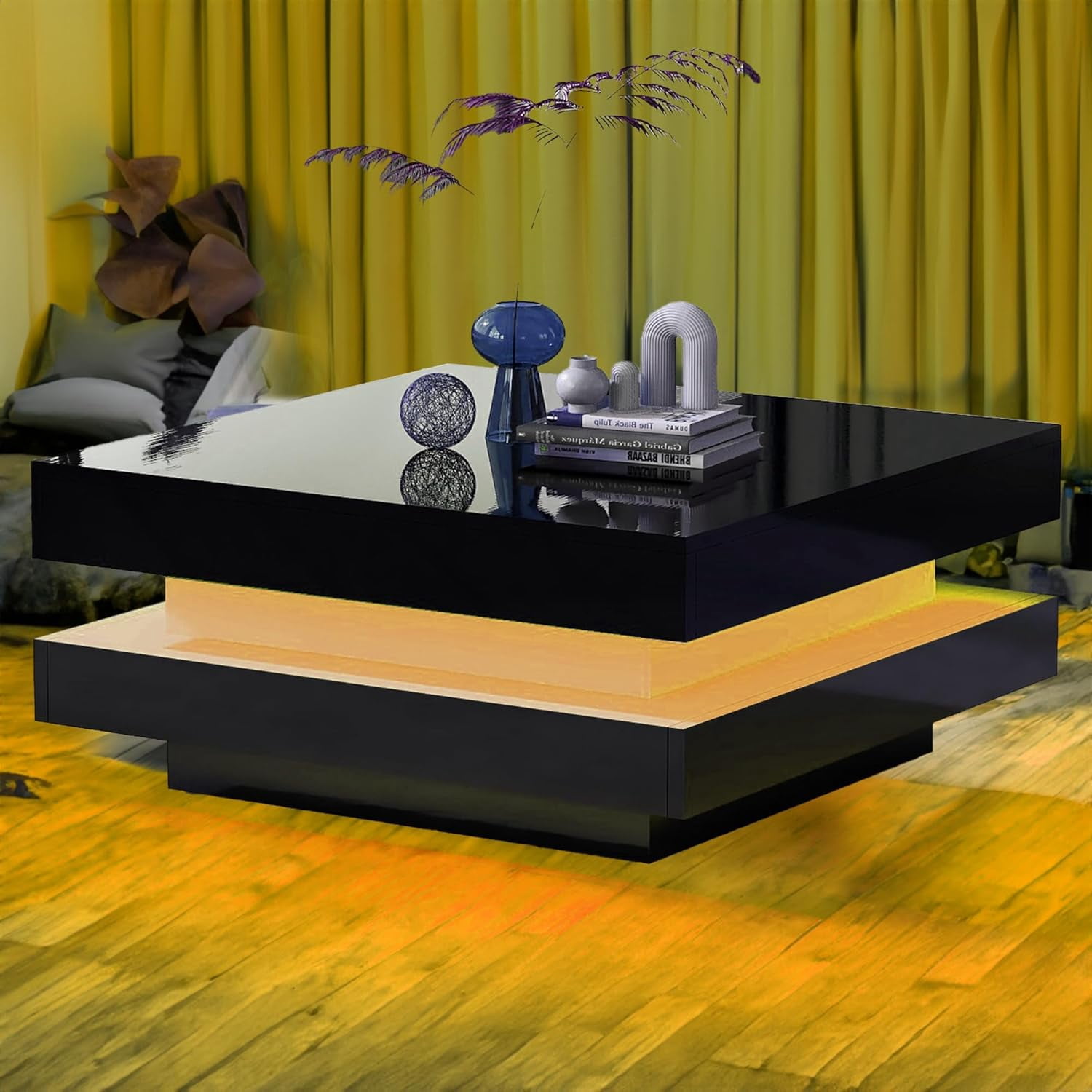 ChVans 35" Lift Top Coffee Table with Flip Lid Storage, LED Square ...