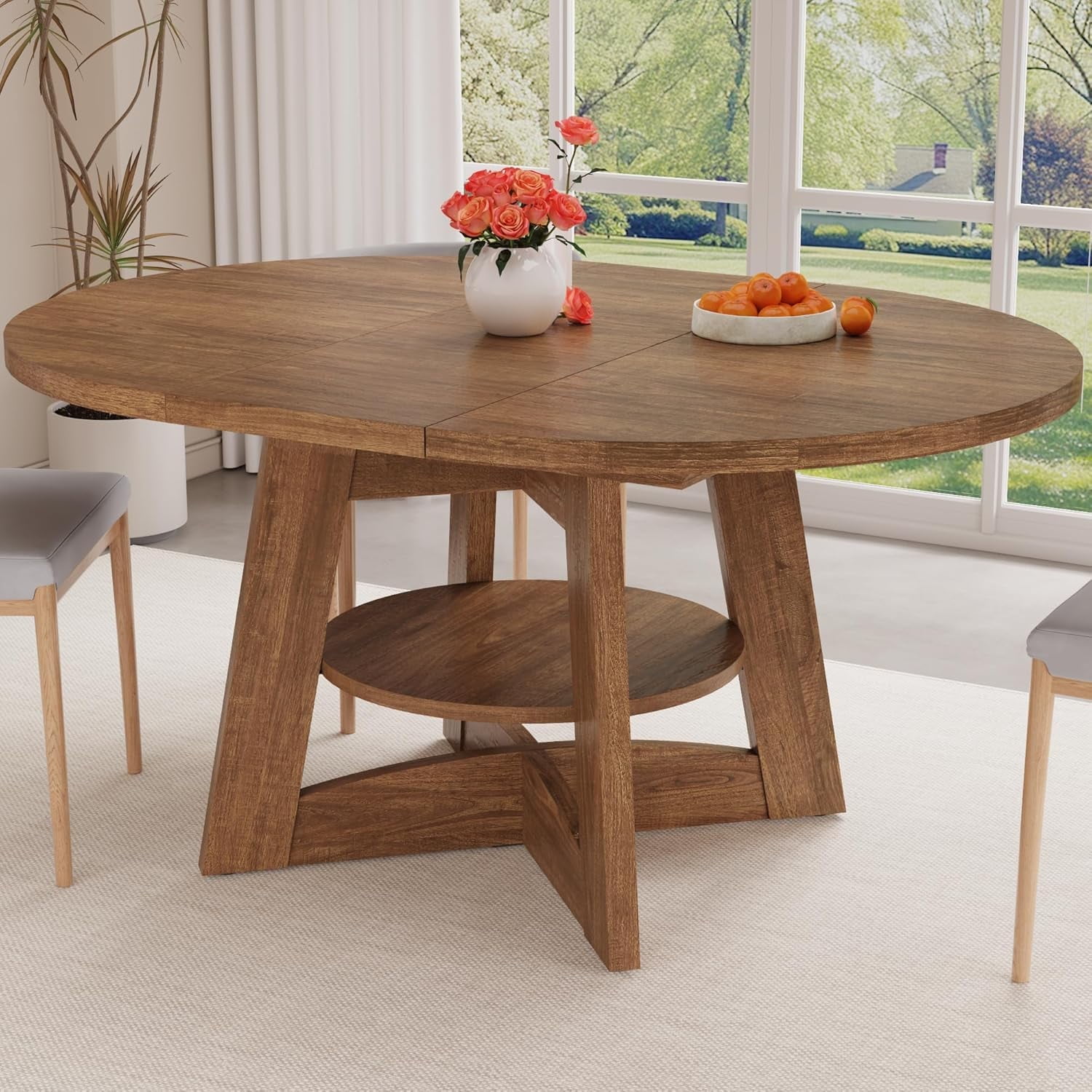 ChVans 47"-63" Extendable Round Dining Table for 4-8 Person, Modern ...
