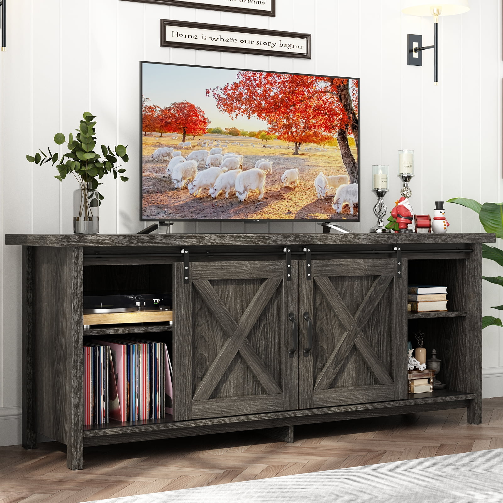 ChVans 58" Farmhouse Sliding Barn Door TV Stand for TVs Up to 65" TVs ...