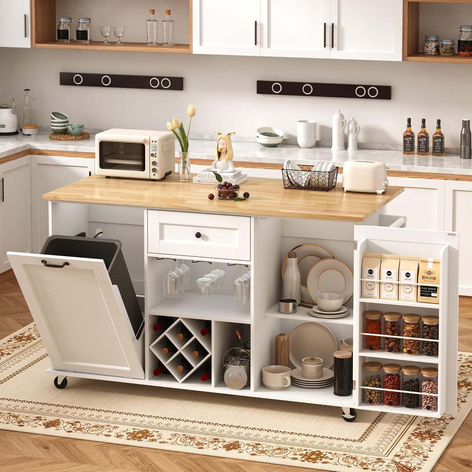 ChVans 59" Kitchen Island On Wheels, Rolling Kitchen Island Cart with ...