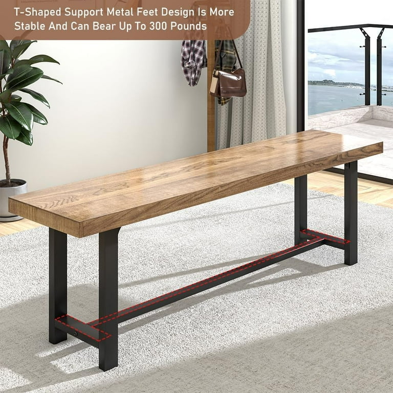 ChVans 60in Farmhouse Solid Wood Dining Bench for 2 3 4 Person Kitchen Table Bench with Strong Metal Legs Walmart