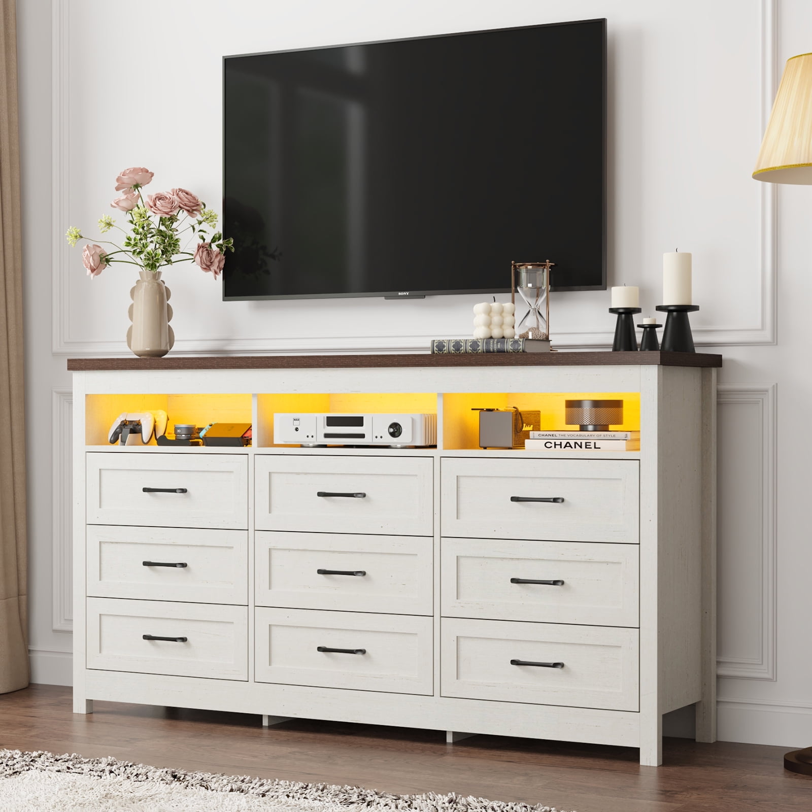 ChVans 63'' LED Farmhouse TV Stand for 70/75in TV, Dresser TV Stand ...