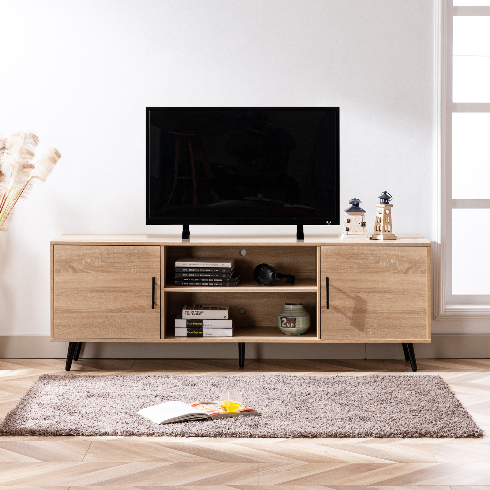 Gymax Wood TV Stand Entertainment Media Center Console for TV up to 50 ...