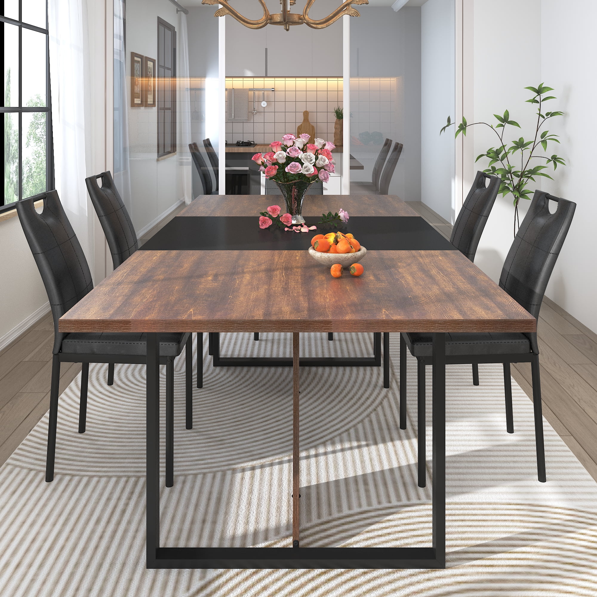 ChVans 70" Dining Table Set for 6-8 People, Kitchen Dinner Table with ...