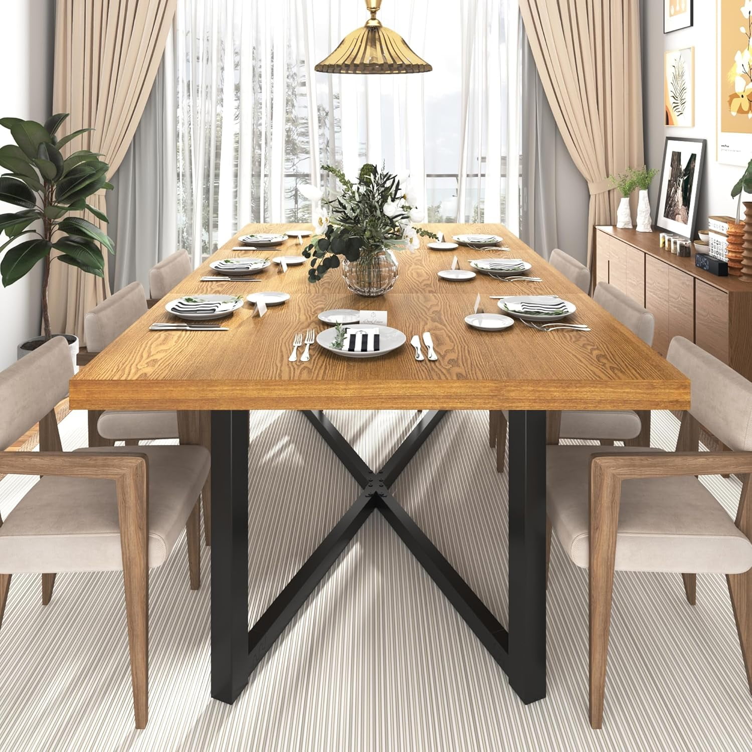 ChVans 71" Large Solid Wood Dinner Table for 4-8 Person, Modern ...
