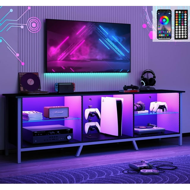 "ChVans 71"" Gaming TV Stand - High Gloss Black Carbon, LED Lights ...