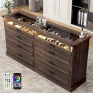 SamyoHome Drawer Dresser with Glass Top, Drawer Chest with LED Light ...