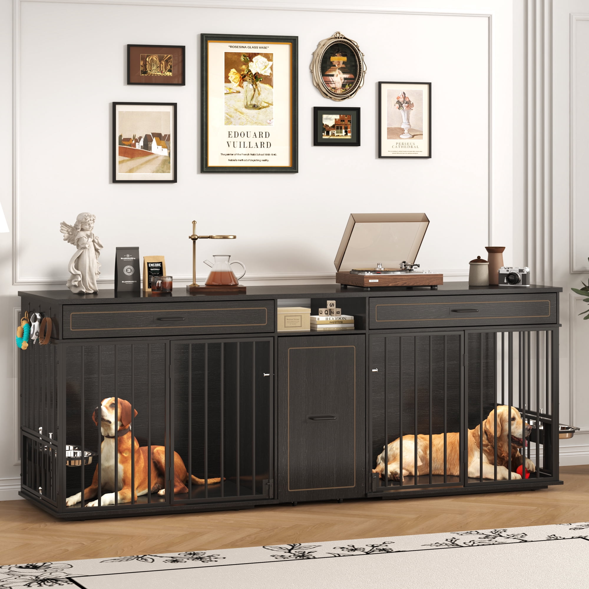 ChVans 86.6" Dog Crate Furniture TV Stand for Large Breed Dogs, Wooden ...