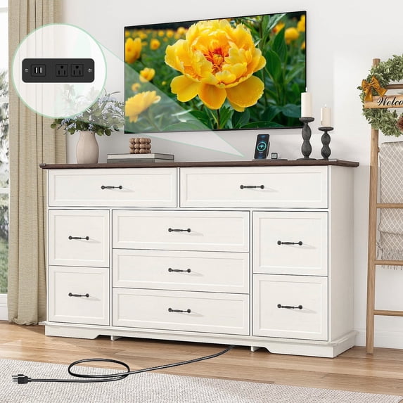ChVans 9 Drawer Dresser with Power Outlets, 63" Wooden Dresser for ...