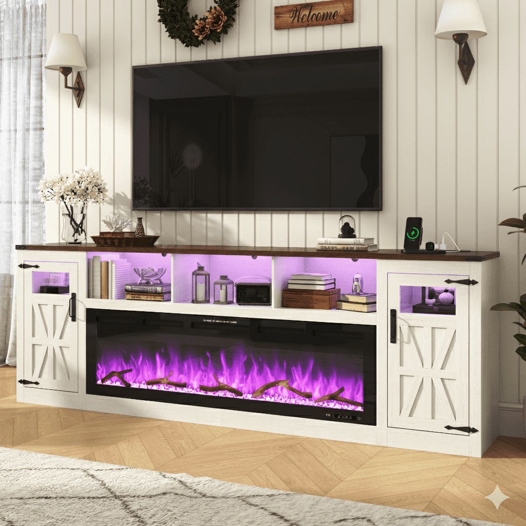 ChVans 95" Farmhouse Fireplace TV Stand for 90/100"TV with 60 ...