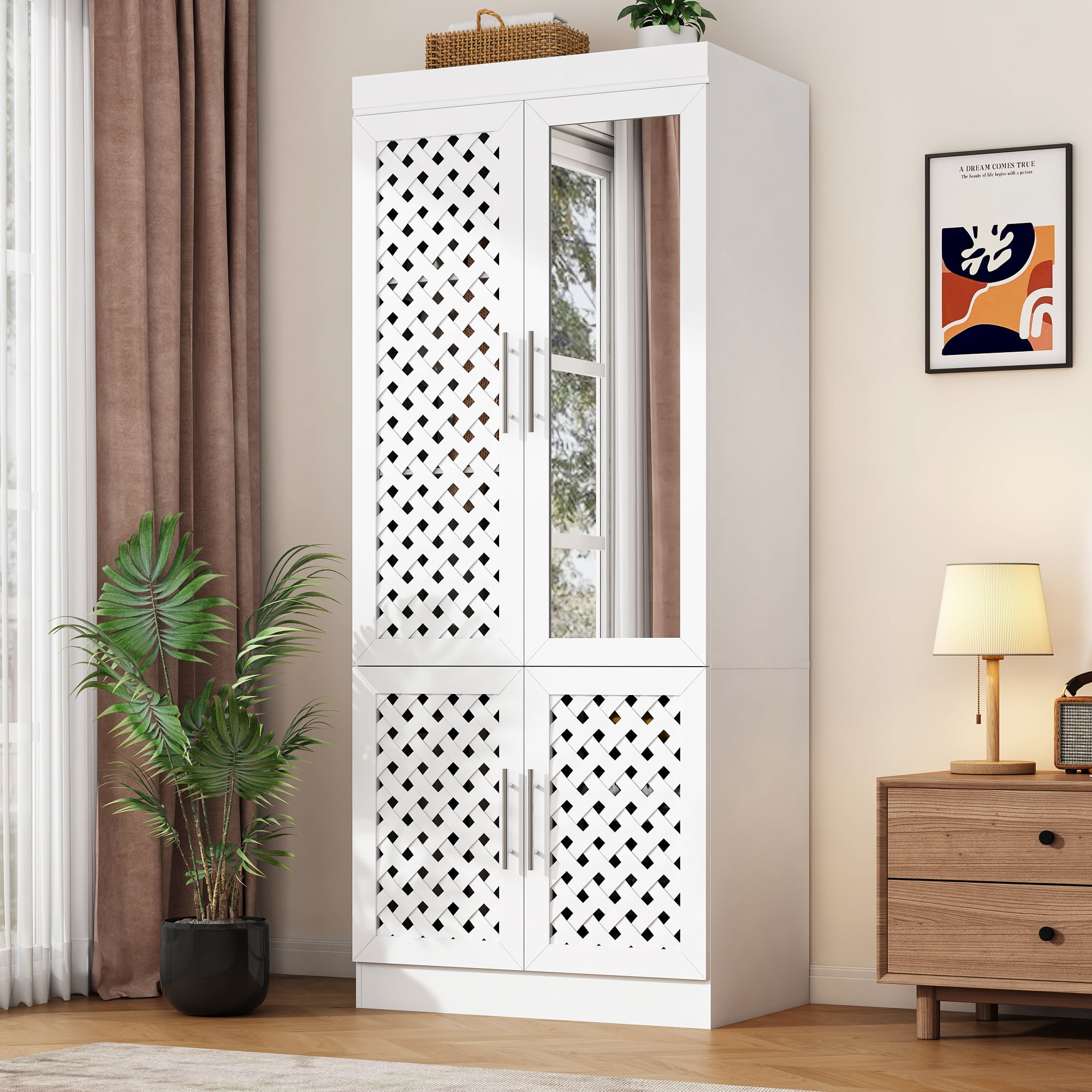 ChVans Armoire Wardrobe Closet with 3 Woven Doors & Sensor Light, 75.6 ...