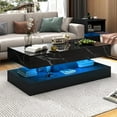 ChVans Large Black LED Coffee Table with 2 Storage Drawers, Modern High ...