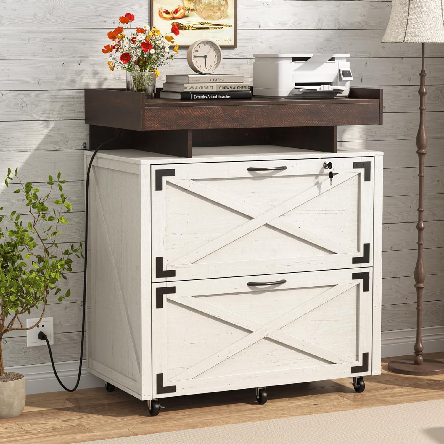 ChVans Farmhouse File Cabinet with 2 Drawer & Wheels, 31.5" Lockable ...