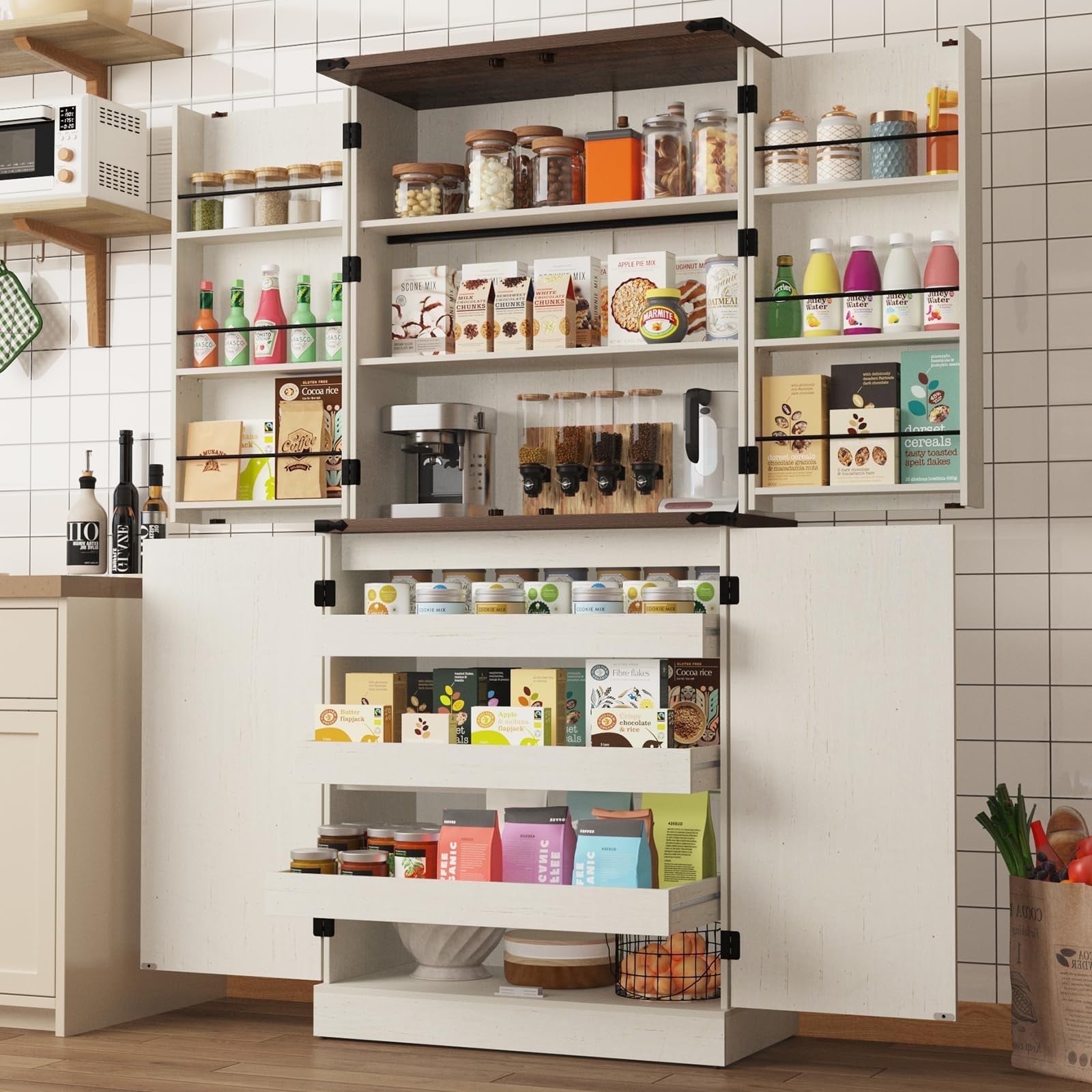 ChVans Farmhouse Kitchen Pantry with 6 Doors Shelves & Adjustable ...