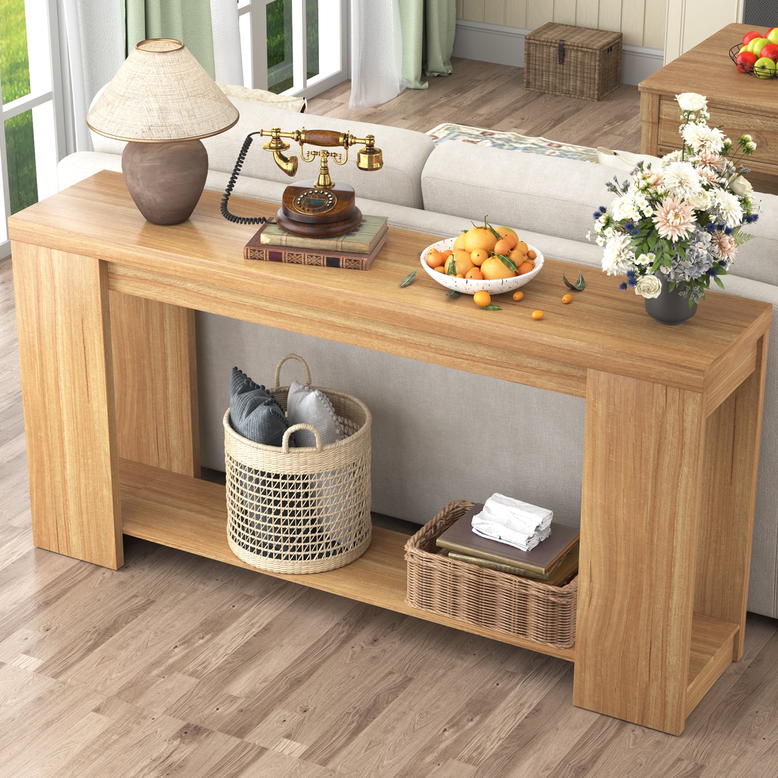 ChVans 62" Long Console Tables for Entryway, 2-Tier Wooden Narrow ...