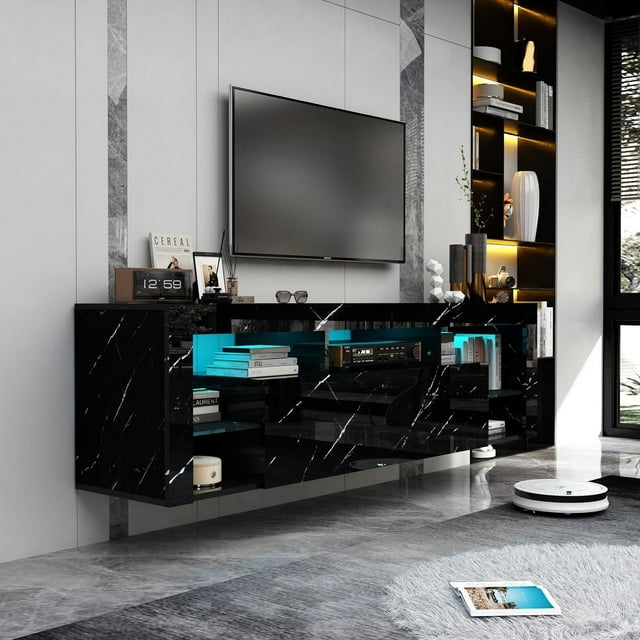 "ChVans Wall Mounted TV Stand for 70"", Black Marbled Floating ...
