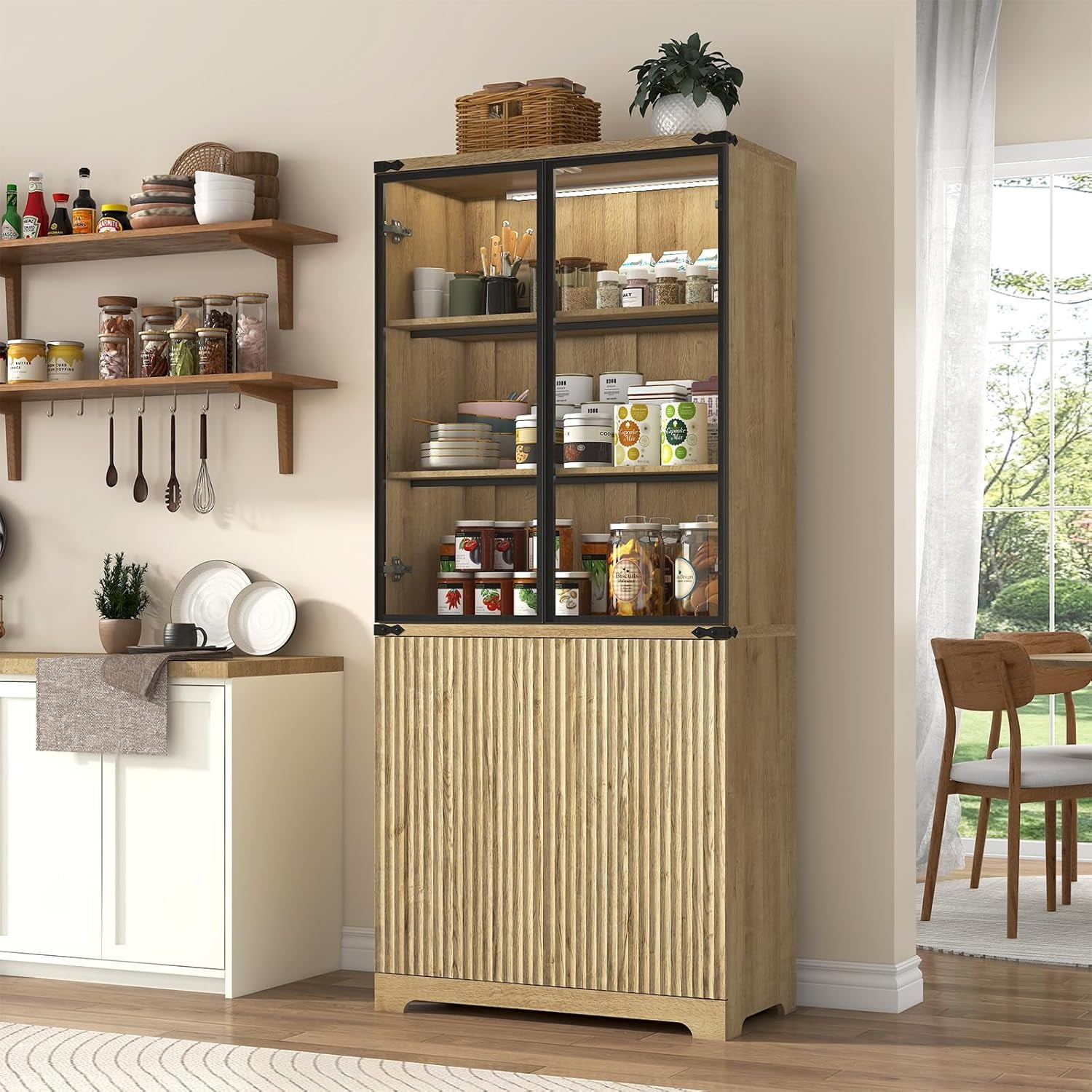 ChVans Fluted Pantry Cabinet, 71" Tall Modern Storage Cabinet with ...