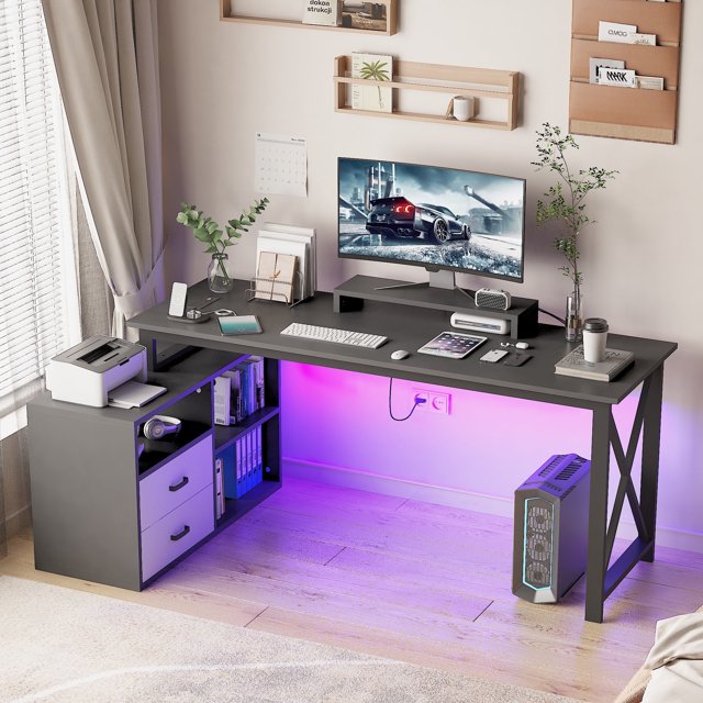 ChVans L-Shaped Computer Desk with Power Outlet, USB Ports, &1 Type-C ...