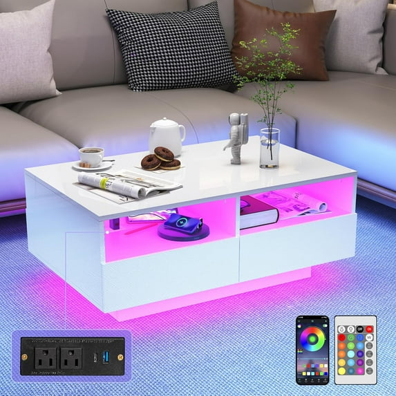Vans LED Coffee Table, High Glossy with 4 Drawers, Multi-Function ...