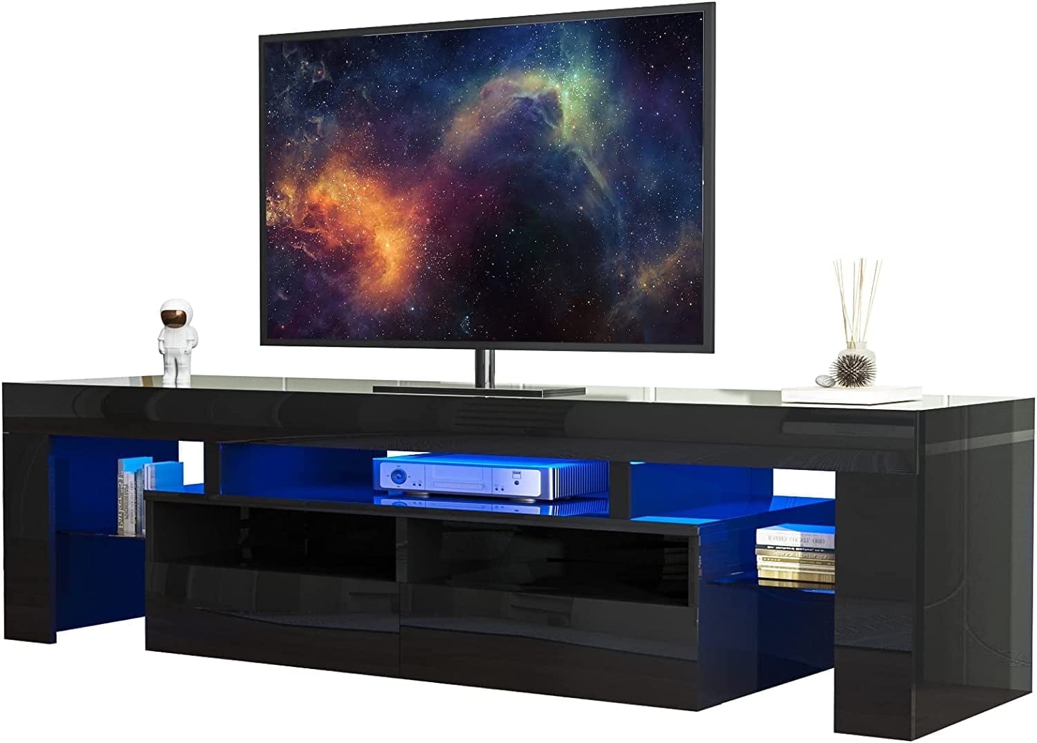 "ChVans Glossy LED TV Stand for 55/65"", Entertainment Center with RGB ...