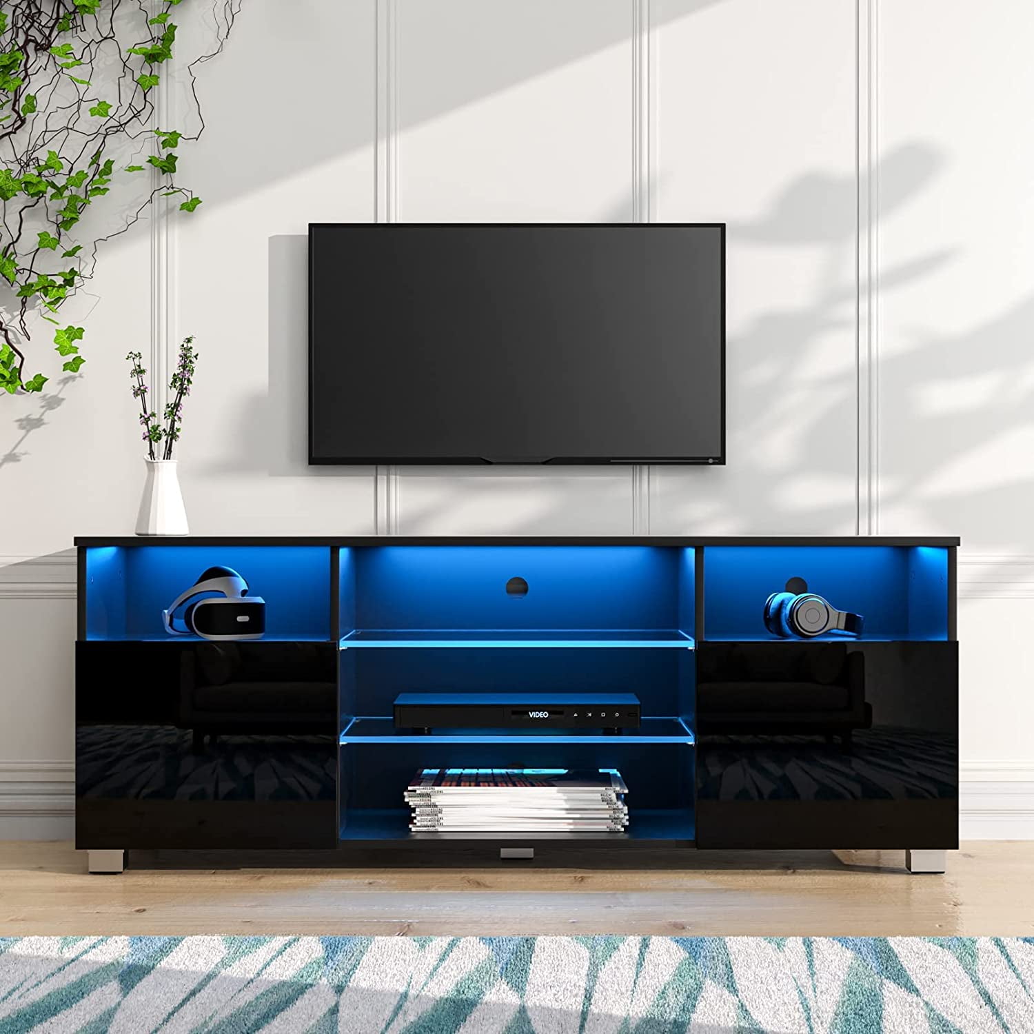 ChVans LED TV Stand for 55 inch TV, High Glass Modern Entertainment ...
