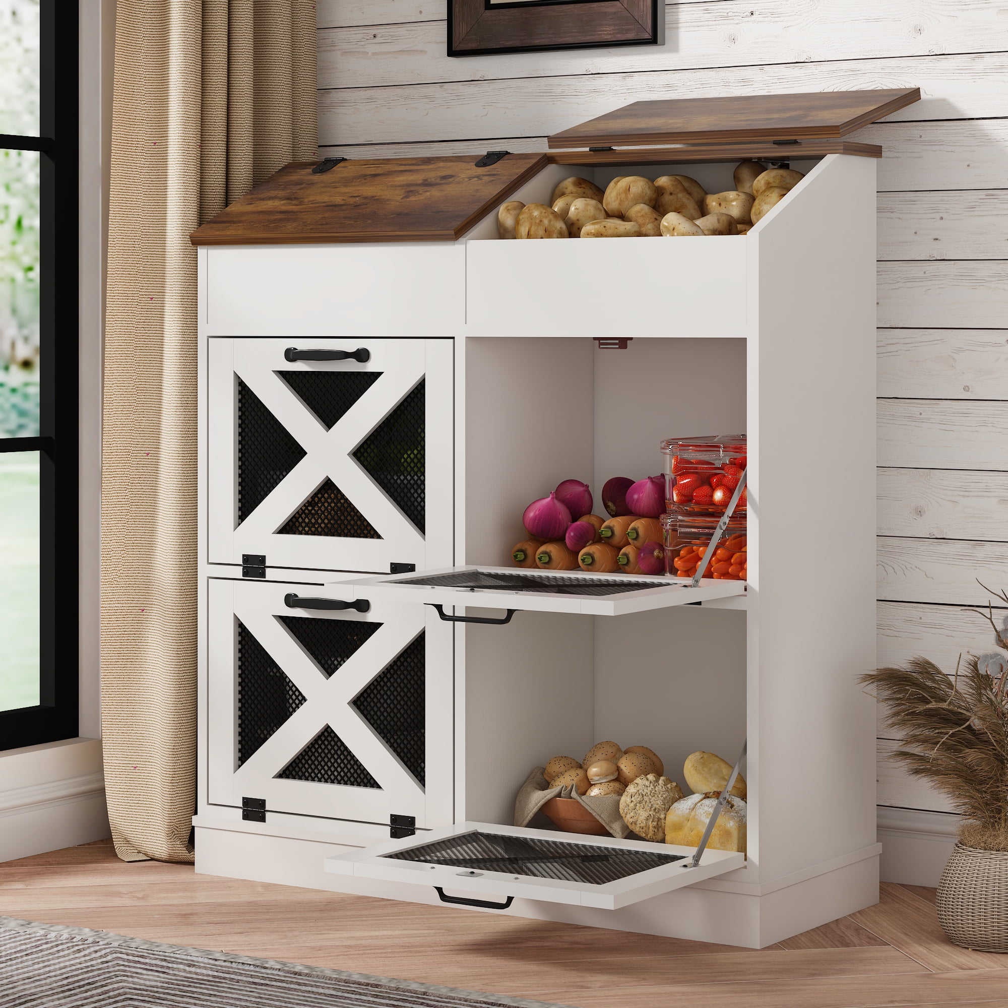 ChVans Large Potato Storage Wood Bin, Wooden Bread Storage Bins ...
