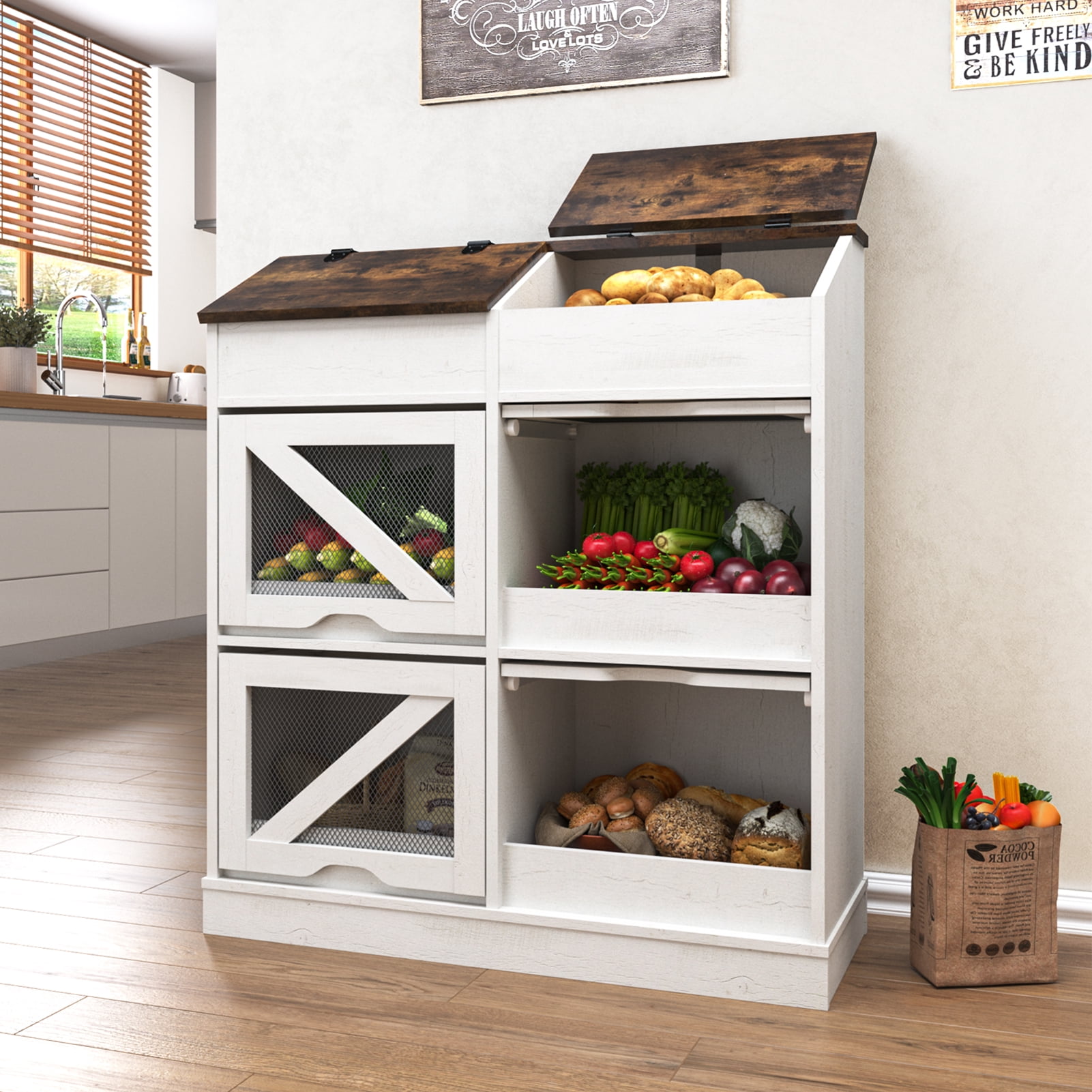ChVans Large Wood Bread Box for Potato, Onion, Veggie Bin W/6 ...