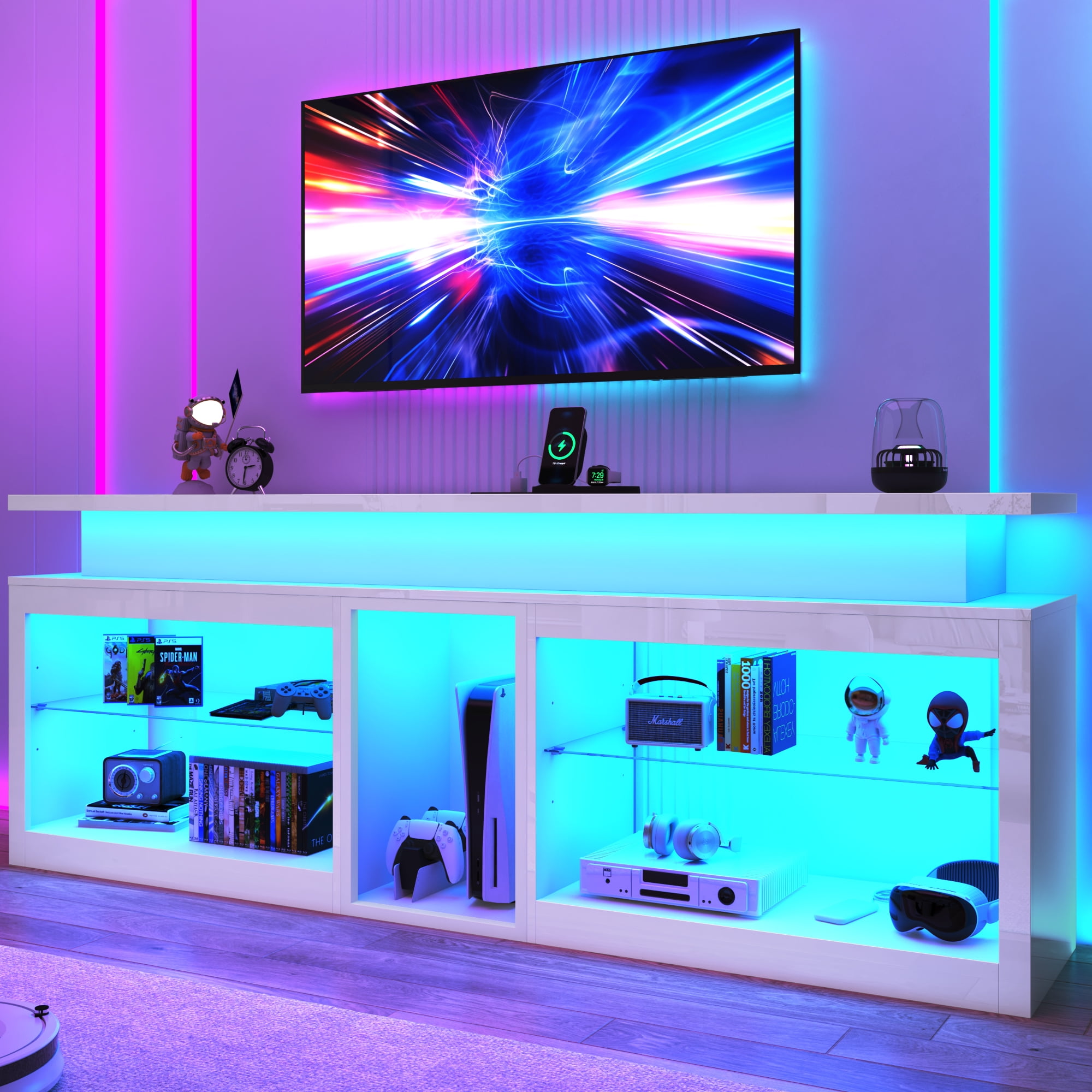 ChVans Modern LED TV Stand for TVs up to 80" with Adjustable LED Lights ...
