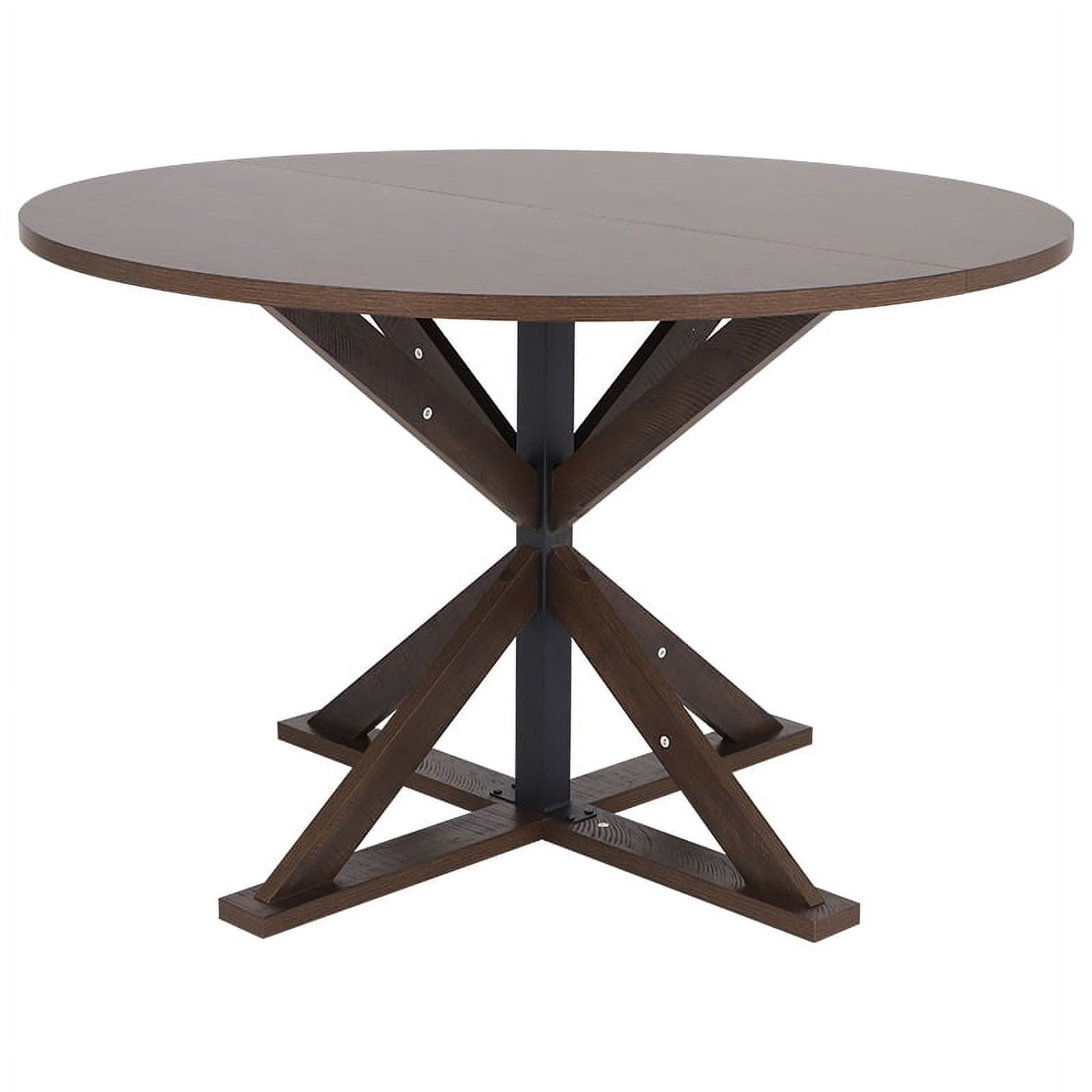 ChVans Round Dining Table for 4, Brown Kitchen Table 47 Inch Farmhouse ...
