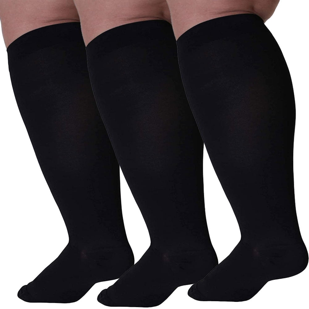 ChYoung Plus Size Unisex Compression Socks 3 Pack Extra Wide Calf Knee ...