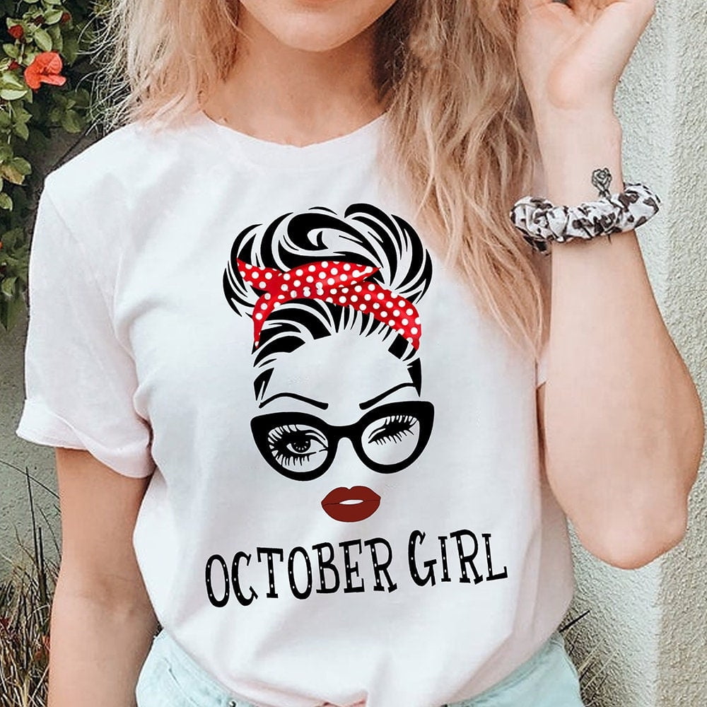 ChaChaCoo October Girl Red Polka Dot Headband Glasses Birthday T-shirt ...