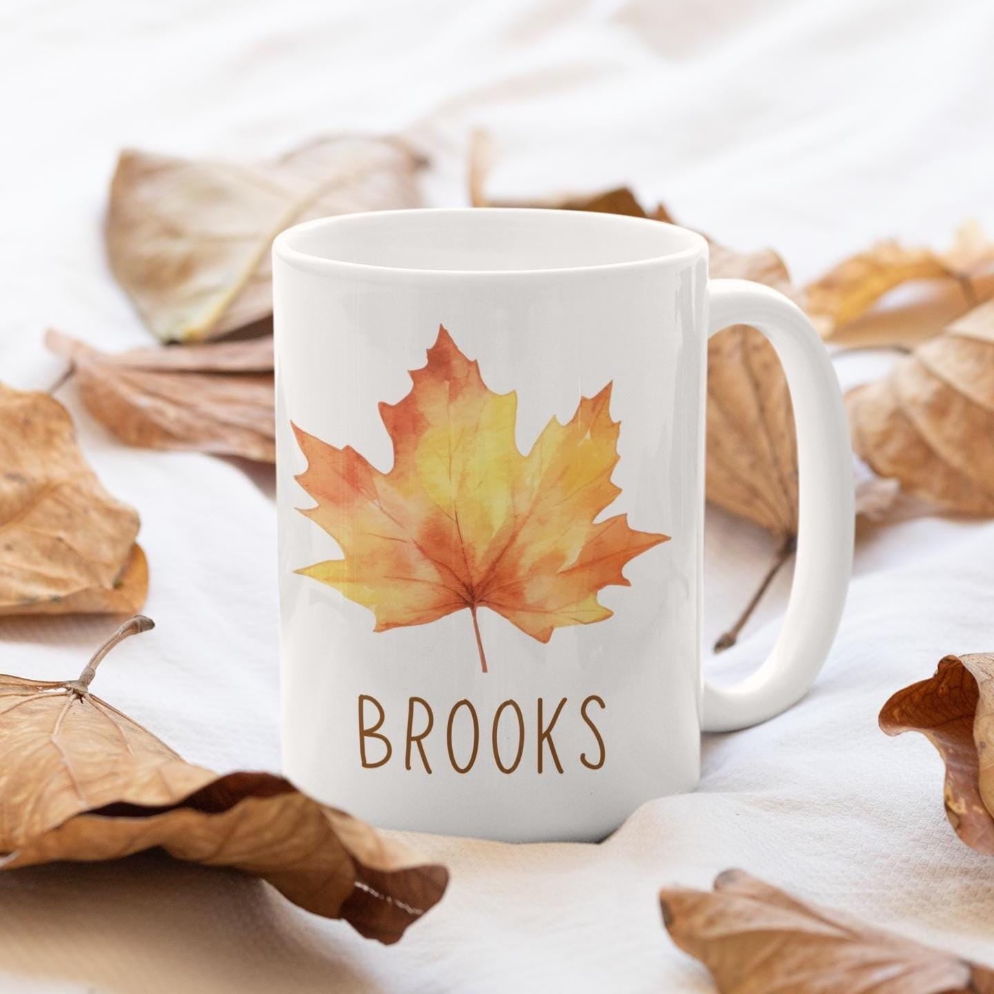 ChaChaCoo Personalized Autumn Leaf Coffee Mug, Custom Name Fall Coffee ...