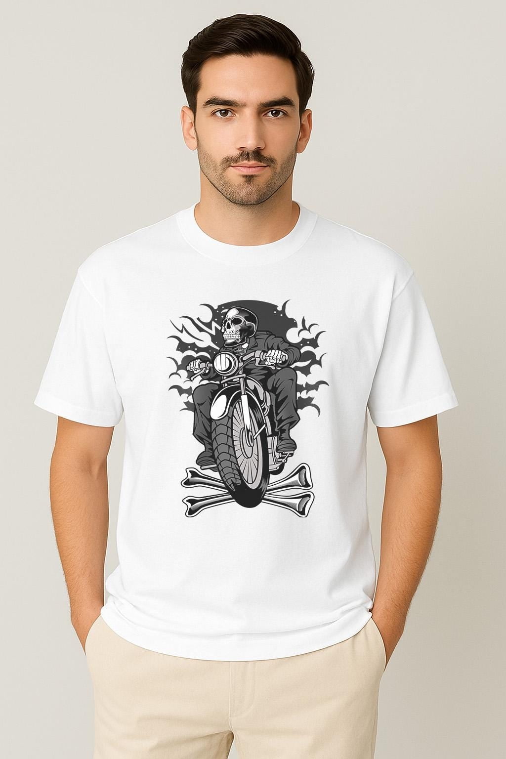ChaChaCoo Skull Rider Motorcycle T-Shirt – Biker Skeleton Graphic Tee ...