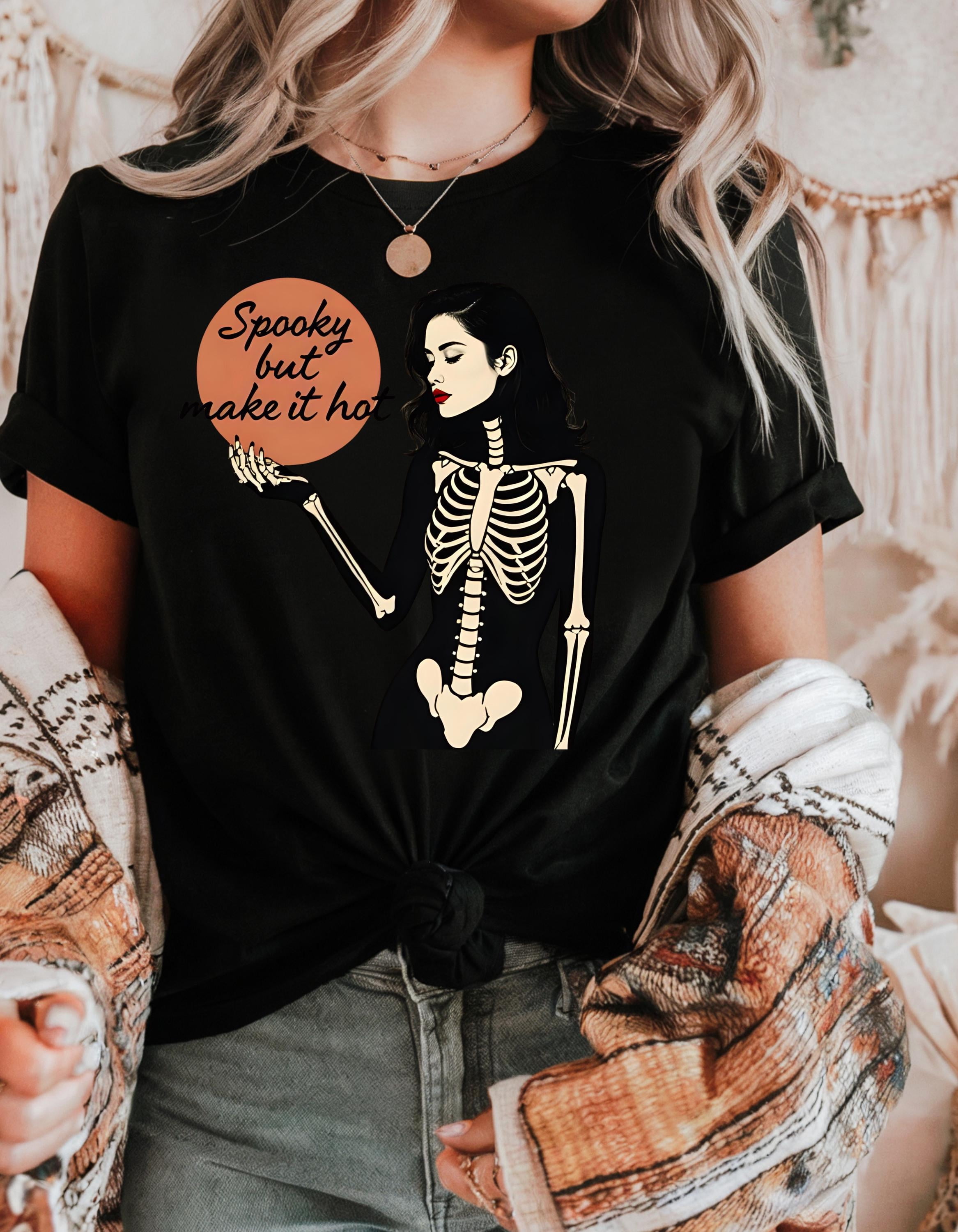 ChaChaCoo Spooky But Make It Hot Skeleton Girl Halloween T-Shirt - Sexy ...