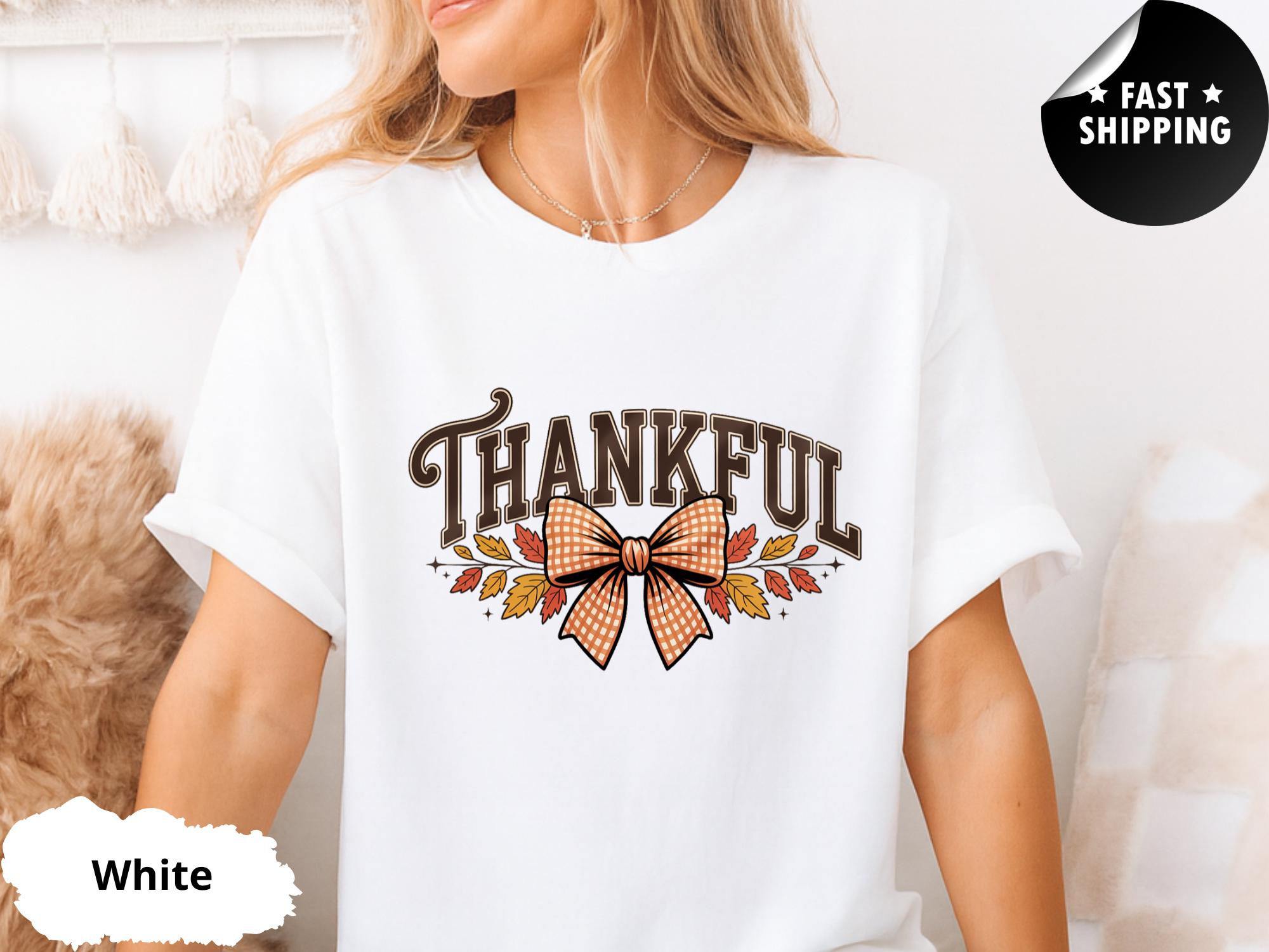 ChaChaCoo Thankful Graphic Tee — Autumn Leaves & Bow Shirt, Fall ...