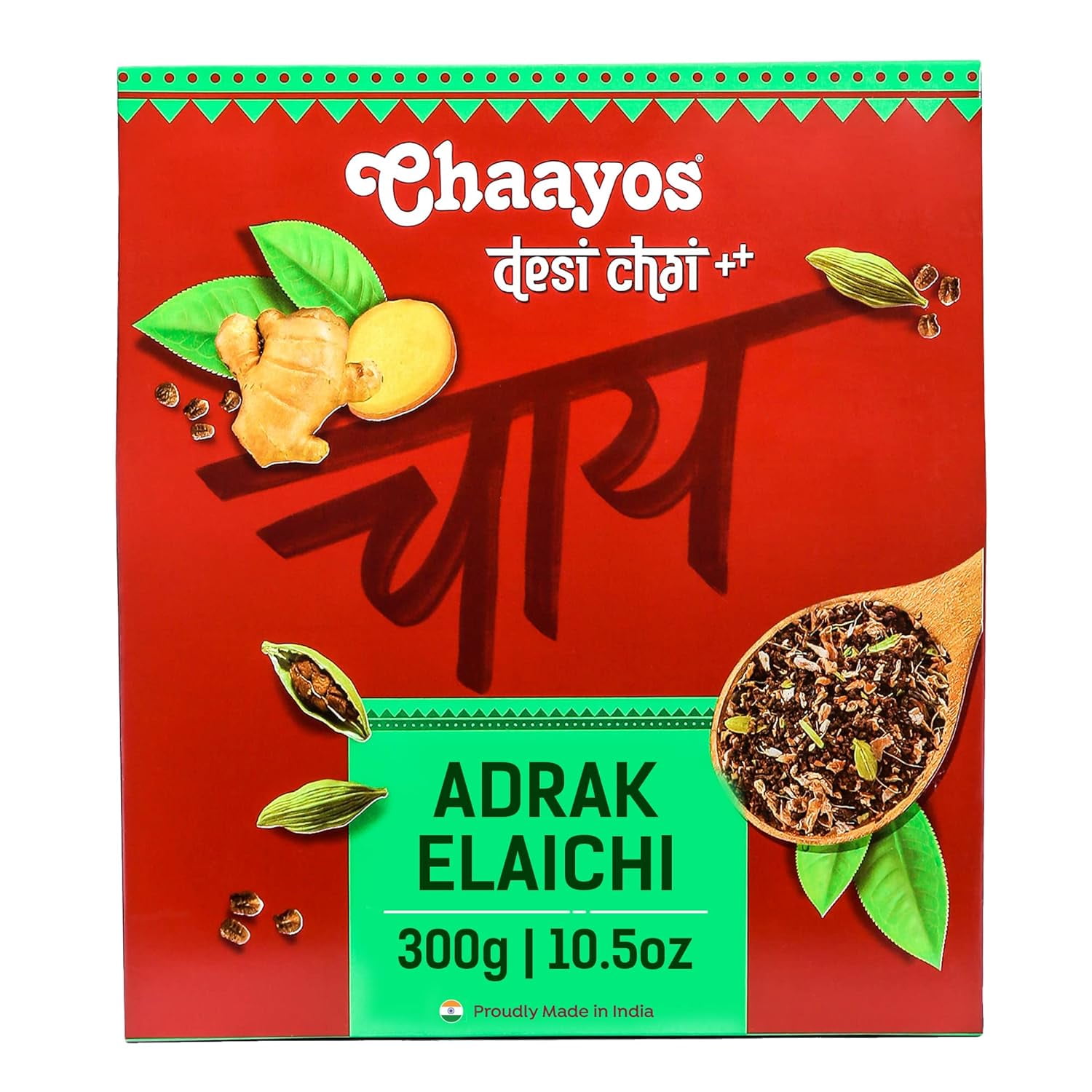 Chaayos Adrak Elaichi Desi Chai - 300gm, 10.5 Ounce, 150 Cups | Ginger & Cardamom Tea - Premium ...