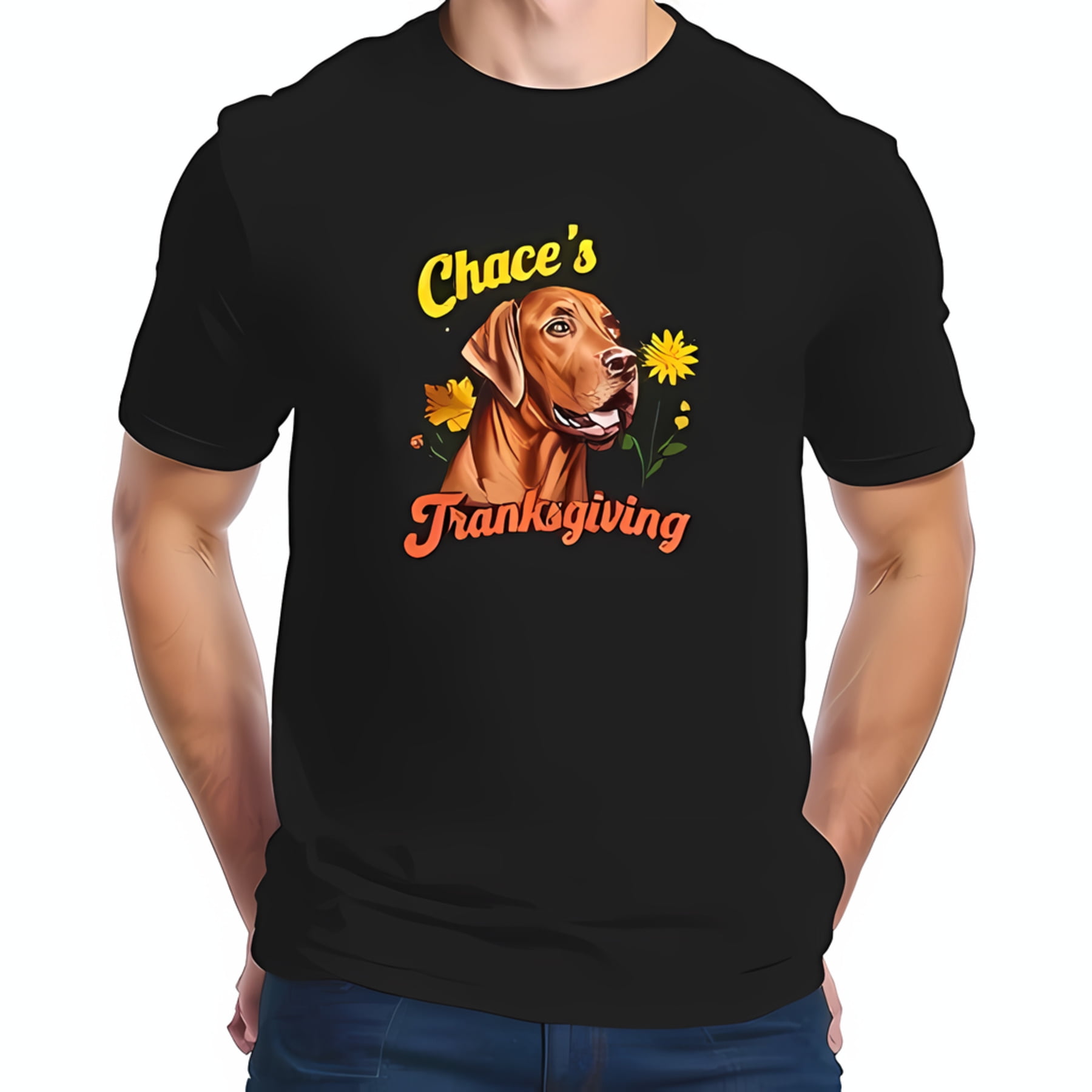 Chace's Thanksgiving Cotton Short Sleeve T-Shirt - Charming Vizsla Dog ...
