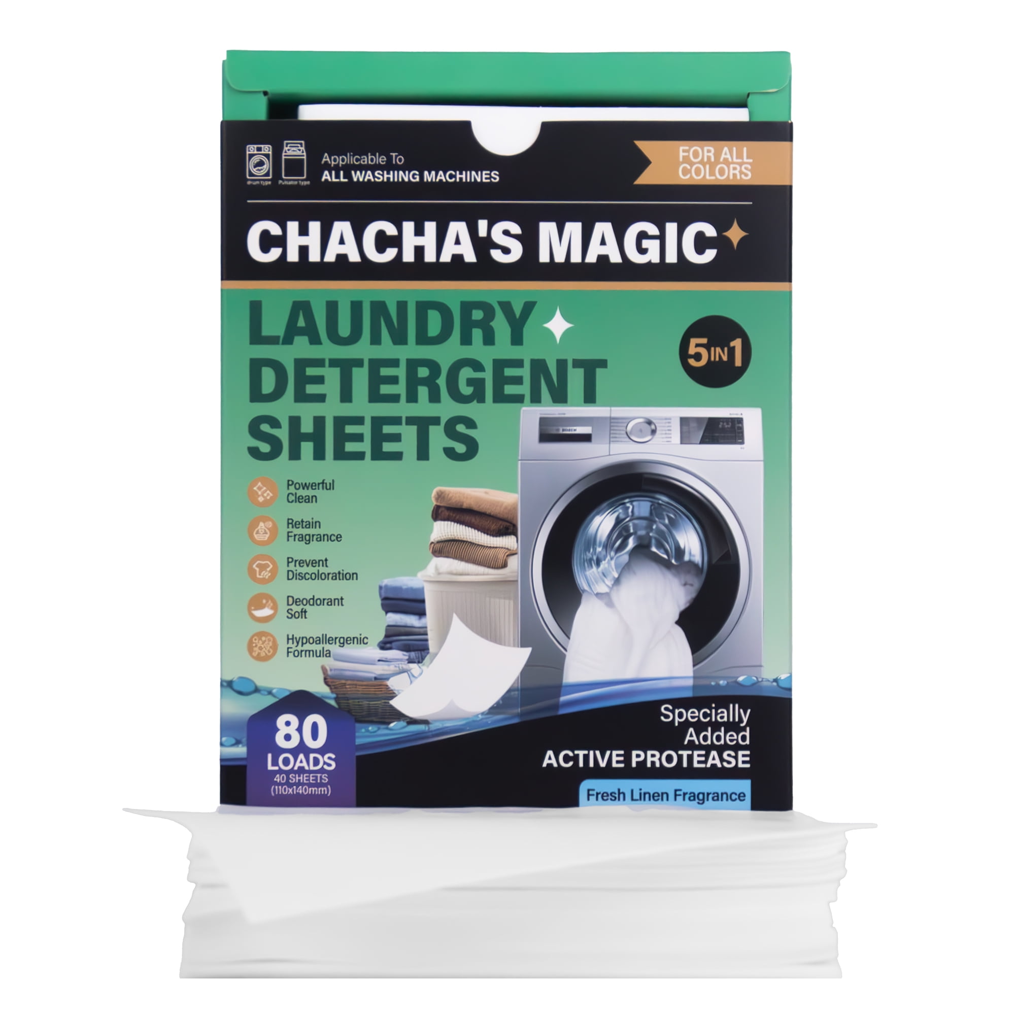 Chacha's Magic Laundry Detergent Sheets Powerful Clean, Retain ...