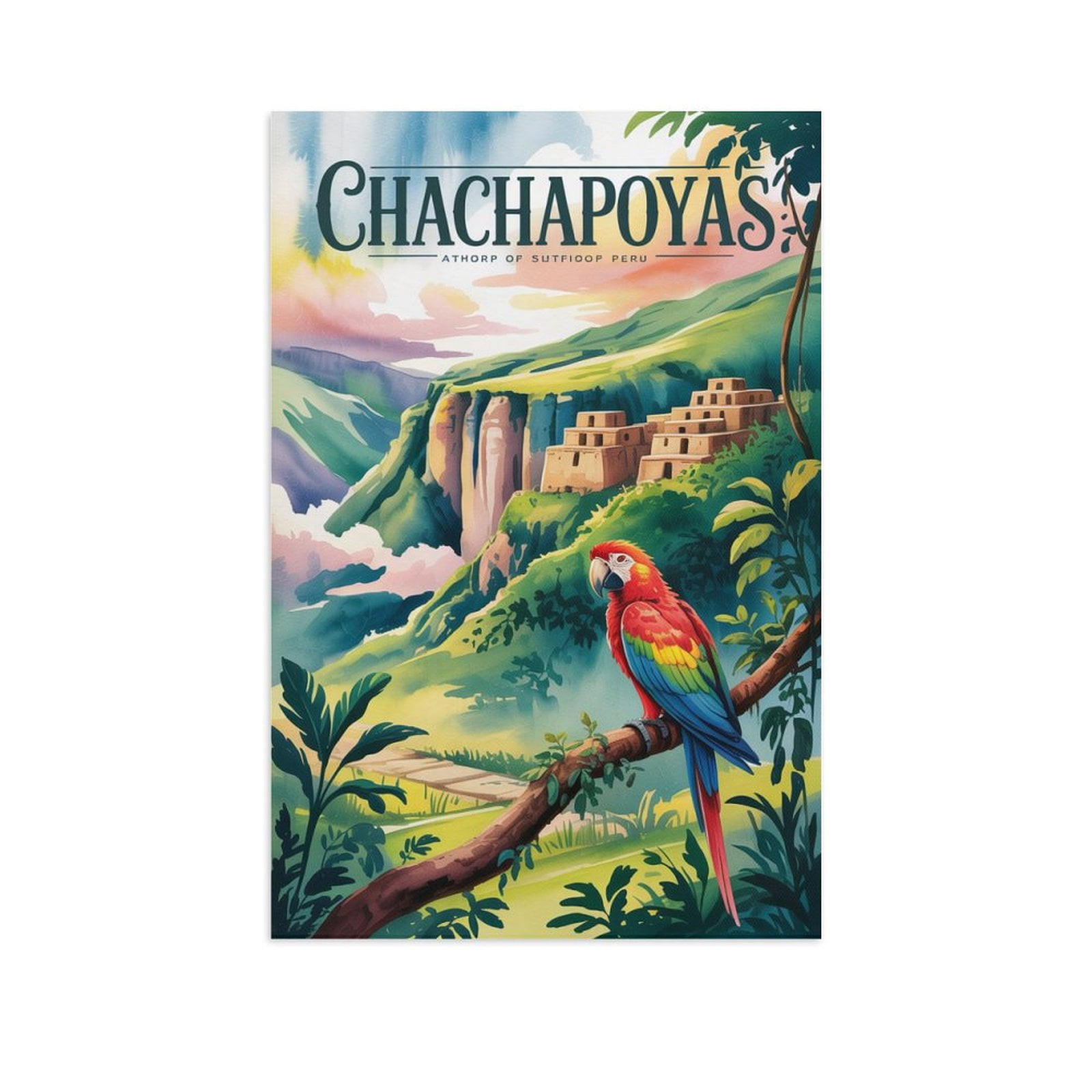 Chachapoyas Peru Vintage City Travel Poster with Jungle Cliffs And ...