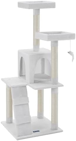 Chachi 50" Cat Tree, White - Holds 3 Cats, Stylish Design, Ramps, Sisal ...