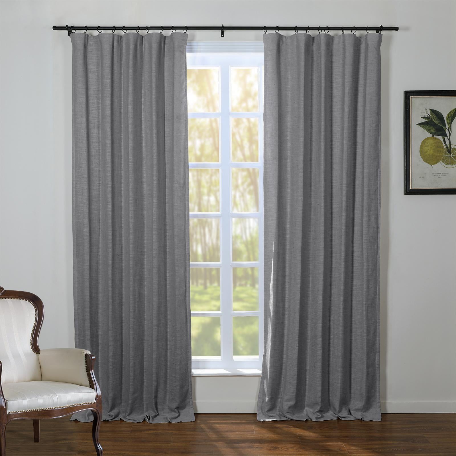 TWOPAGES Extra Long Grey Linen Curtain with Room Darkening Lined, Grey ...