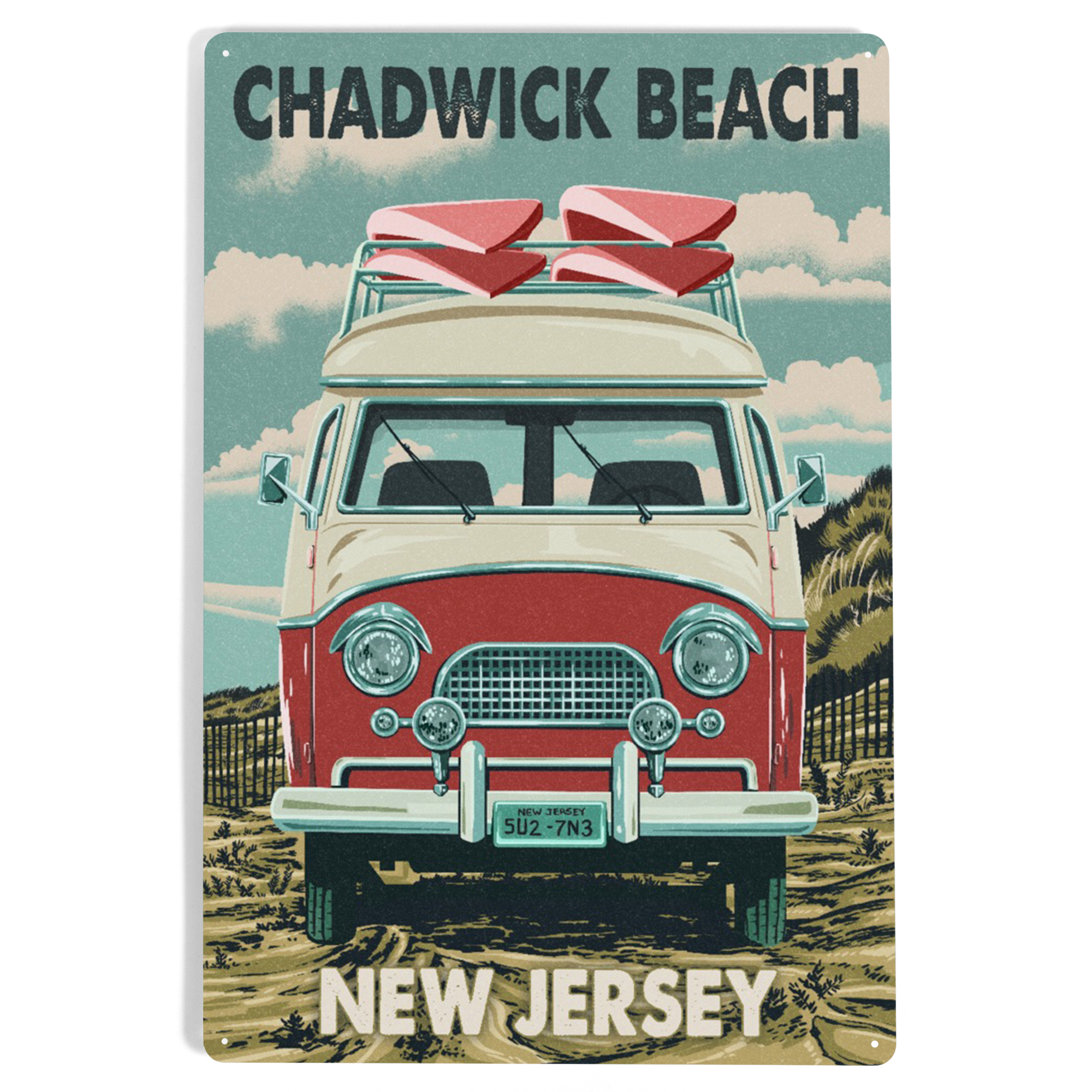 Chadwick Beach, New Jersey, Letterpress, Camper Van (12x18 Aluminum Art ...